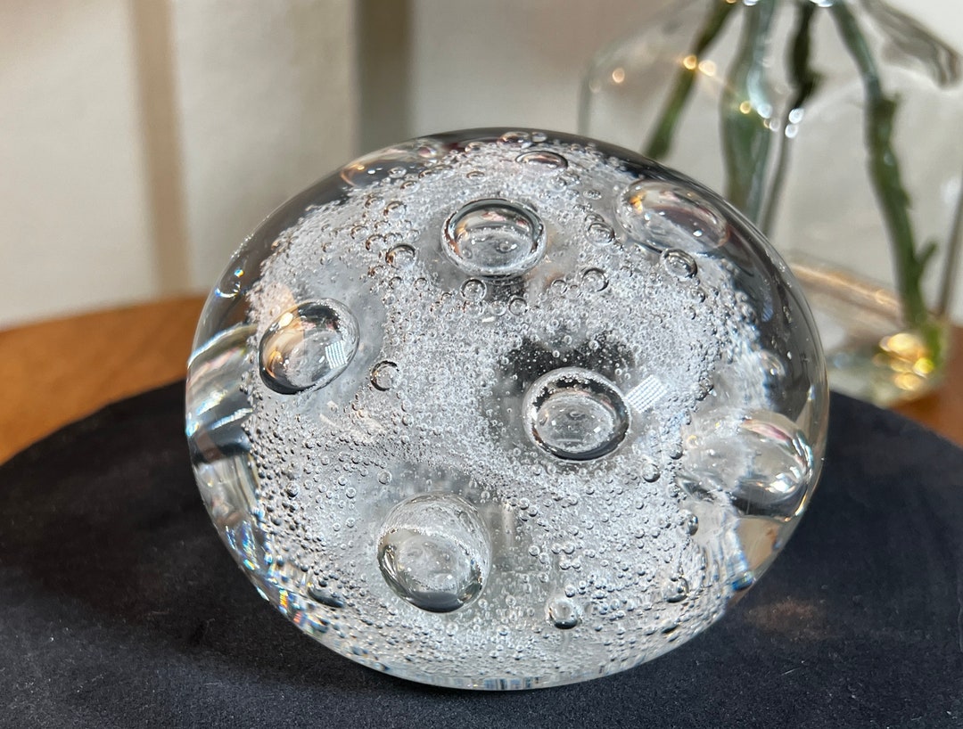 Glass Paper Weight, Heavy Clear Glass, Bubbles, Lots of Bubbles, 3.5 ...