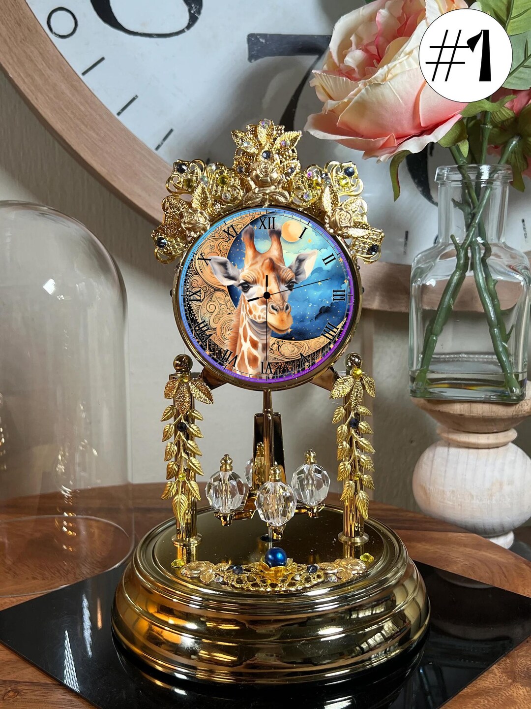 Bulova, Hand Decorated, Giraffe Anniversary Clock, Ornate, Blue, Orange ...