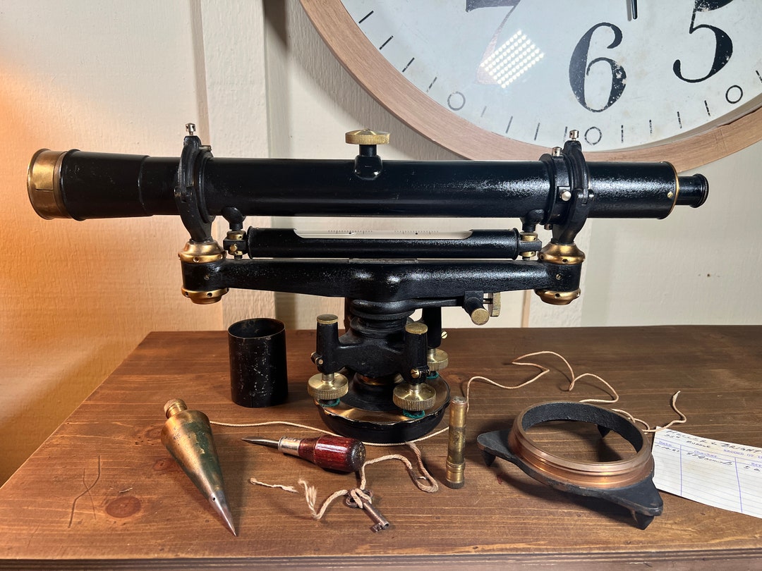 Antique Surveyors Transit Level, in Wood Box, Heller & Brightly, Brass ...