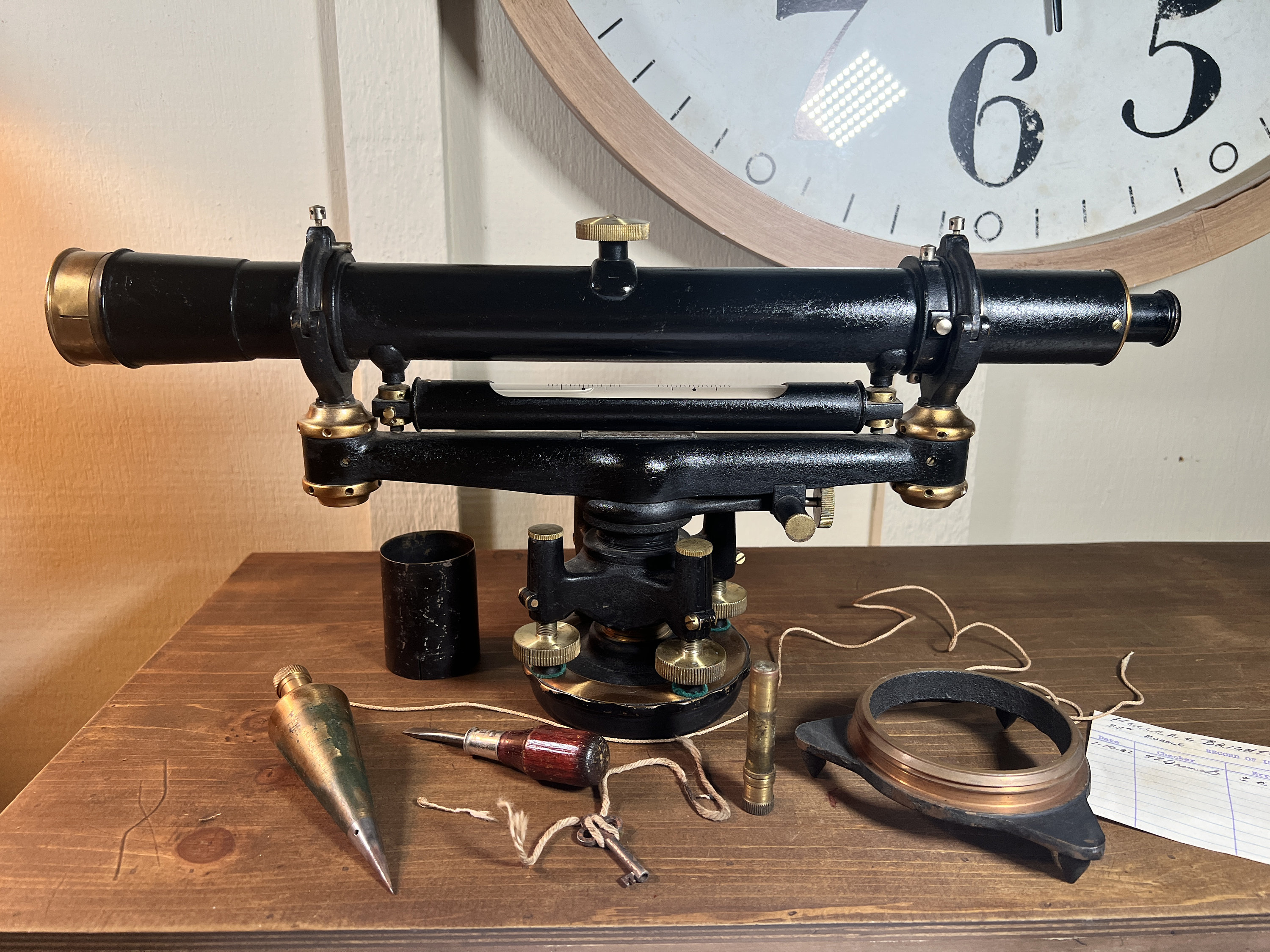 Antique Surveyors Transit Level, in Wood Box, Heller & Brightly, Brass ...