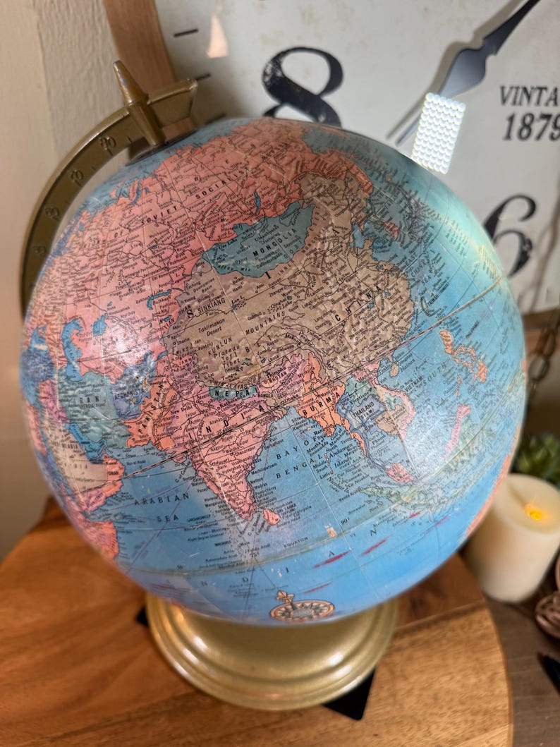Vintage, 12 Inch, Crams, World Globe, Blue Features, Raised Relief Map ...