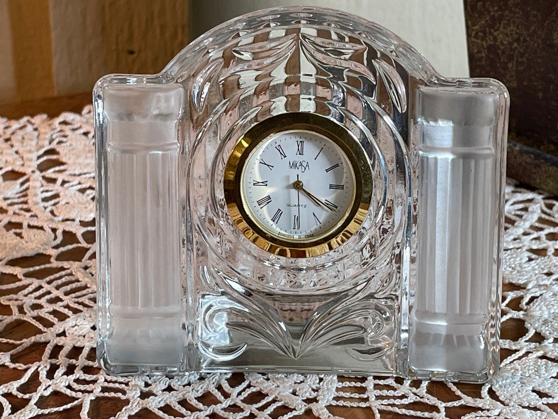 Vintage Mikasa Crystal Clock Quartz Accent Clockdresser - Etsy