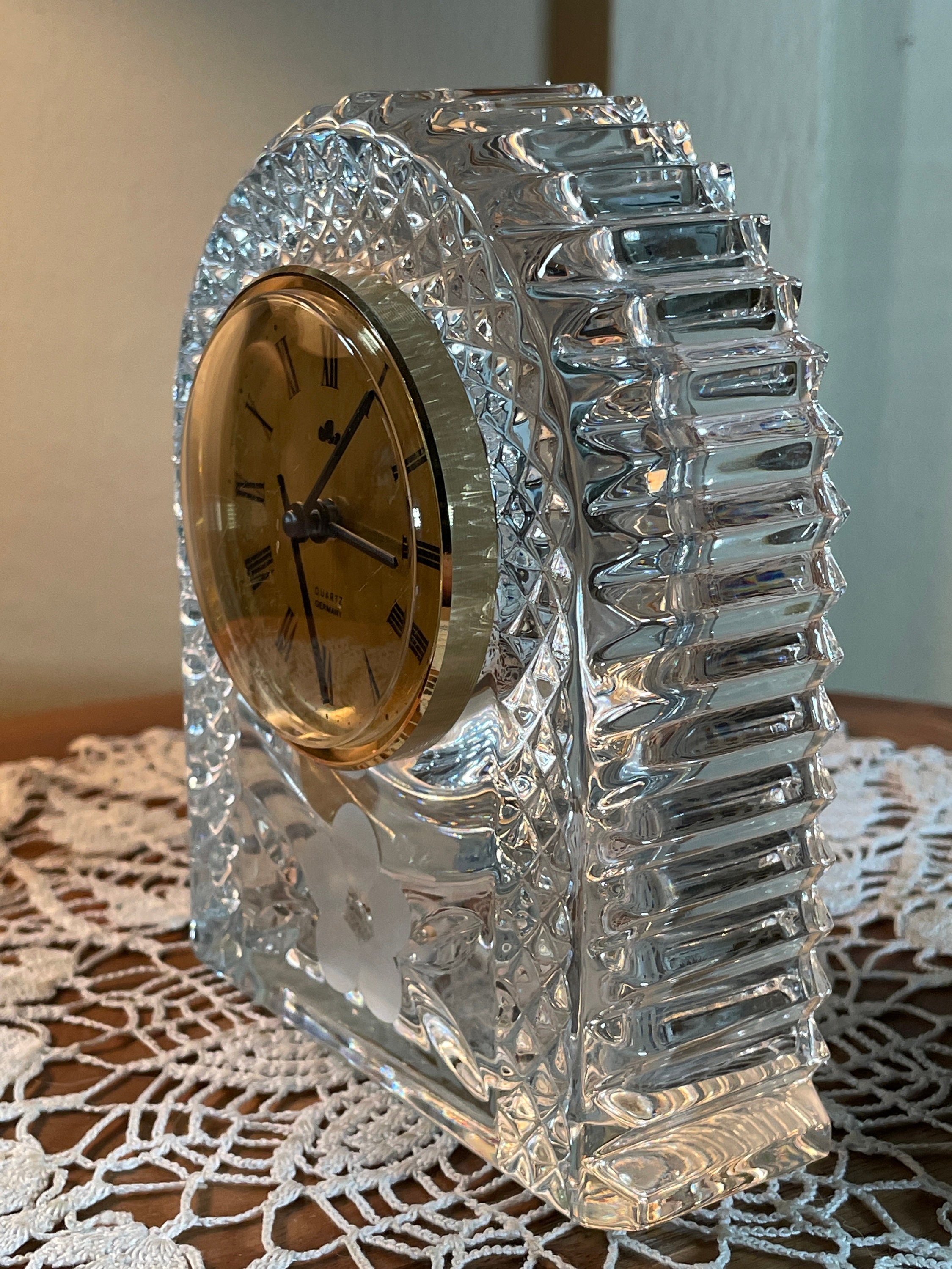 Vintage Lead Crystal Accent Clock Glass Quartz Germany - Etsy