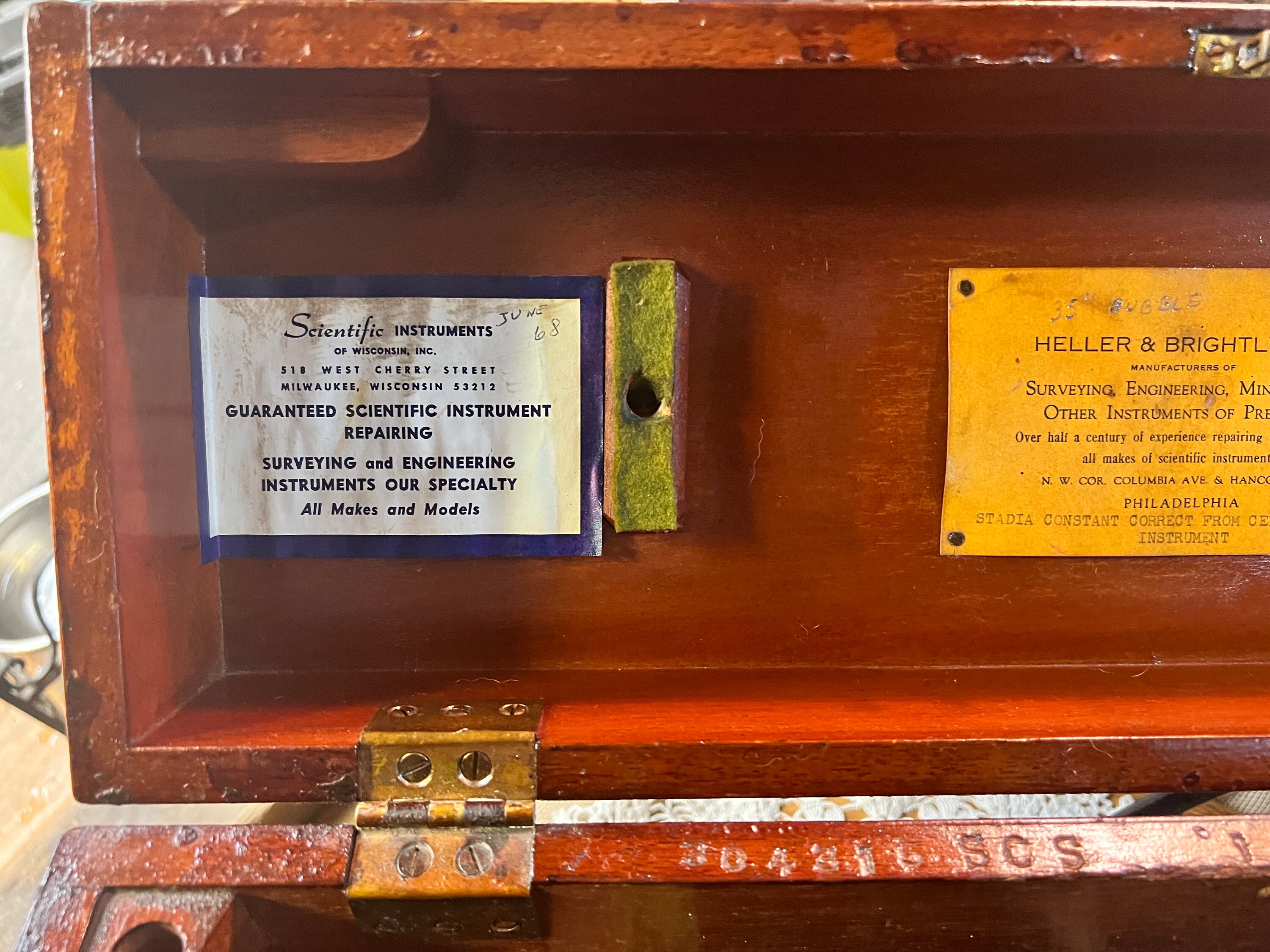 Antique Surveyors Transit Level, in Wood Box, Heller & Brightly, Brass ...