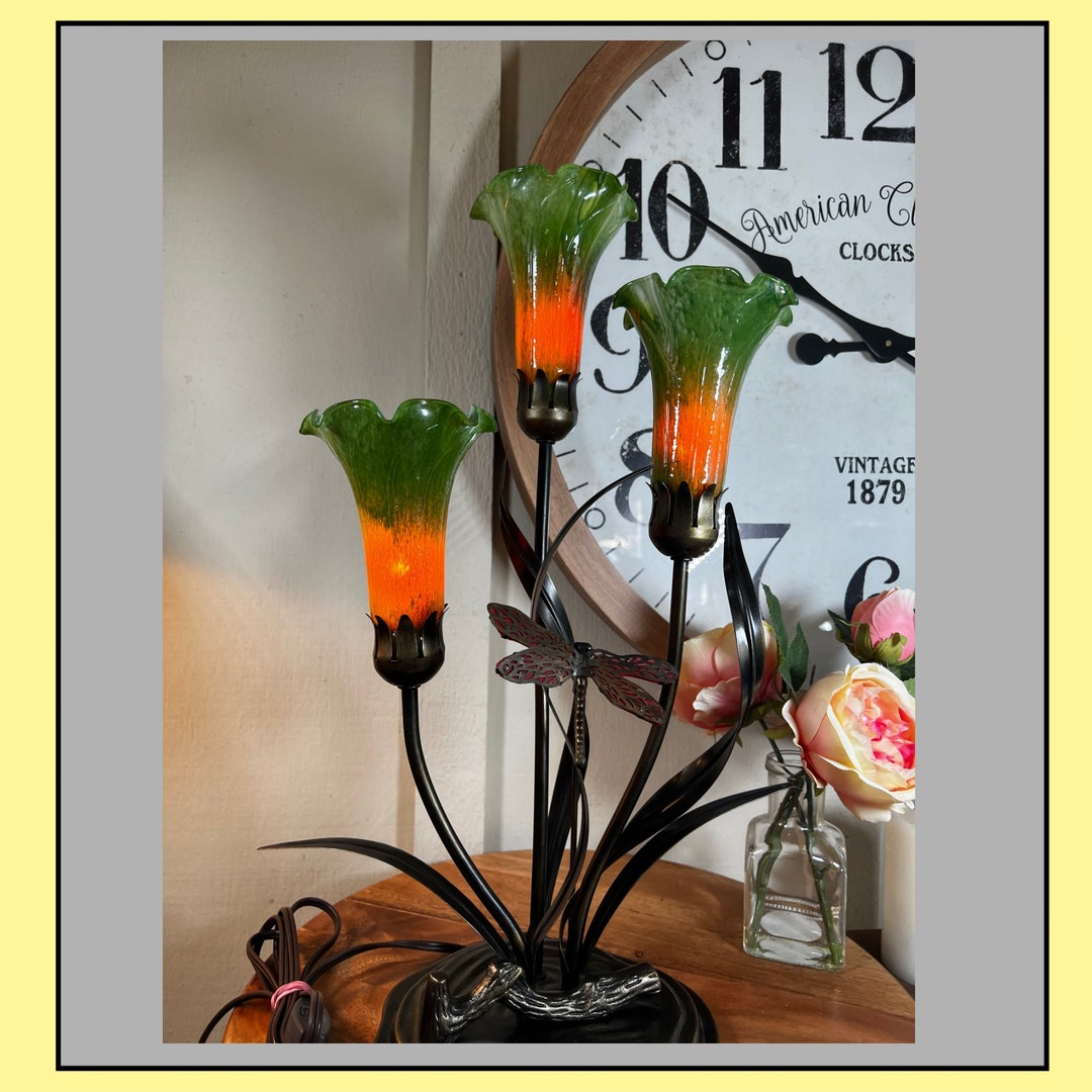 Vintage 3 Tulip Shade, Bronze With Spotted Tulip Glass Shade Accent ...