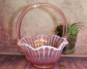 Fenton Glass Basket Pink - Etsy