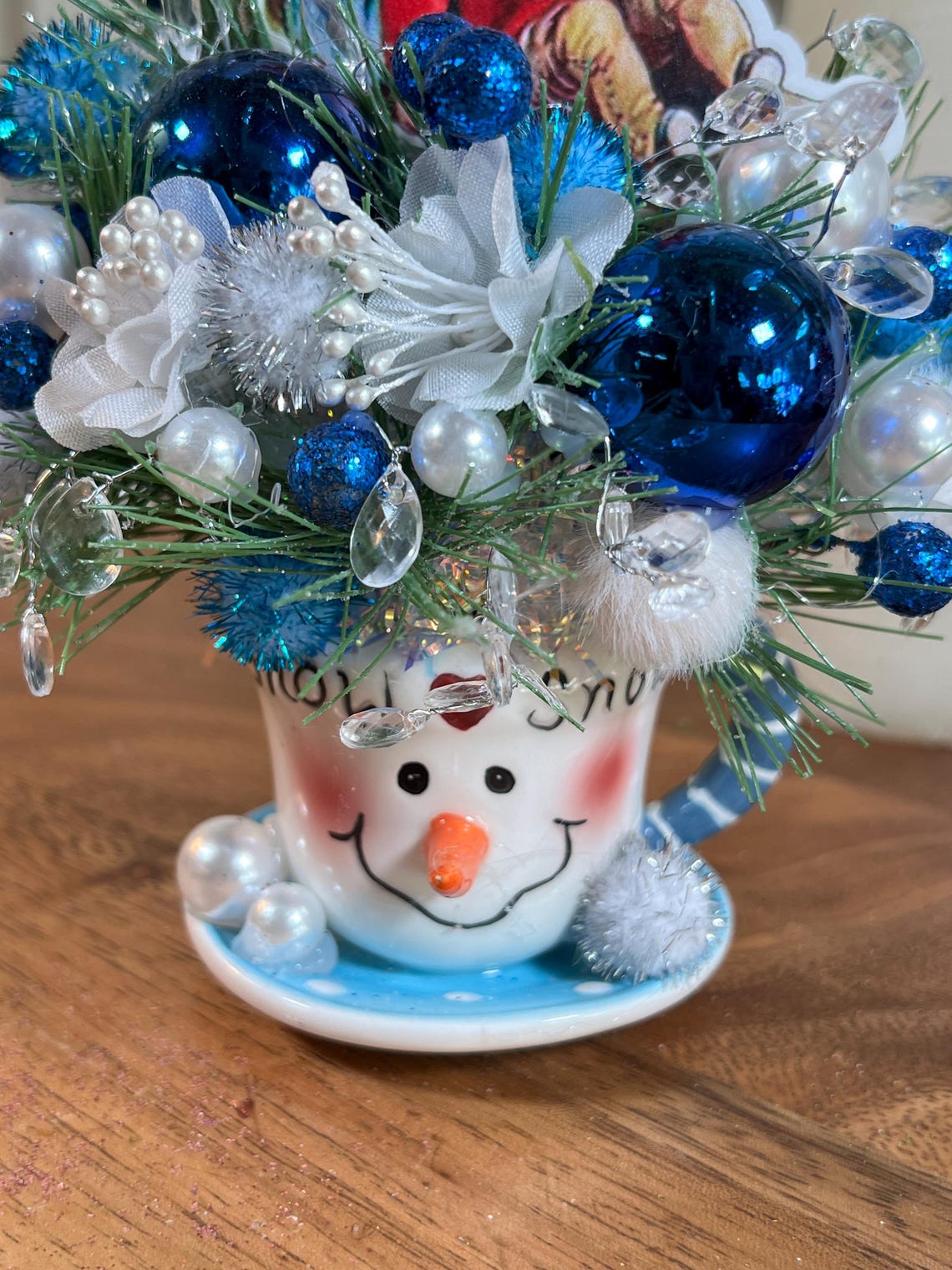 Vintage Kids Sledding, Snowman Tea Cup, Christmas Arrangement ...