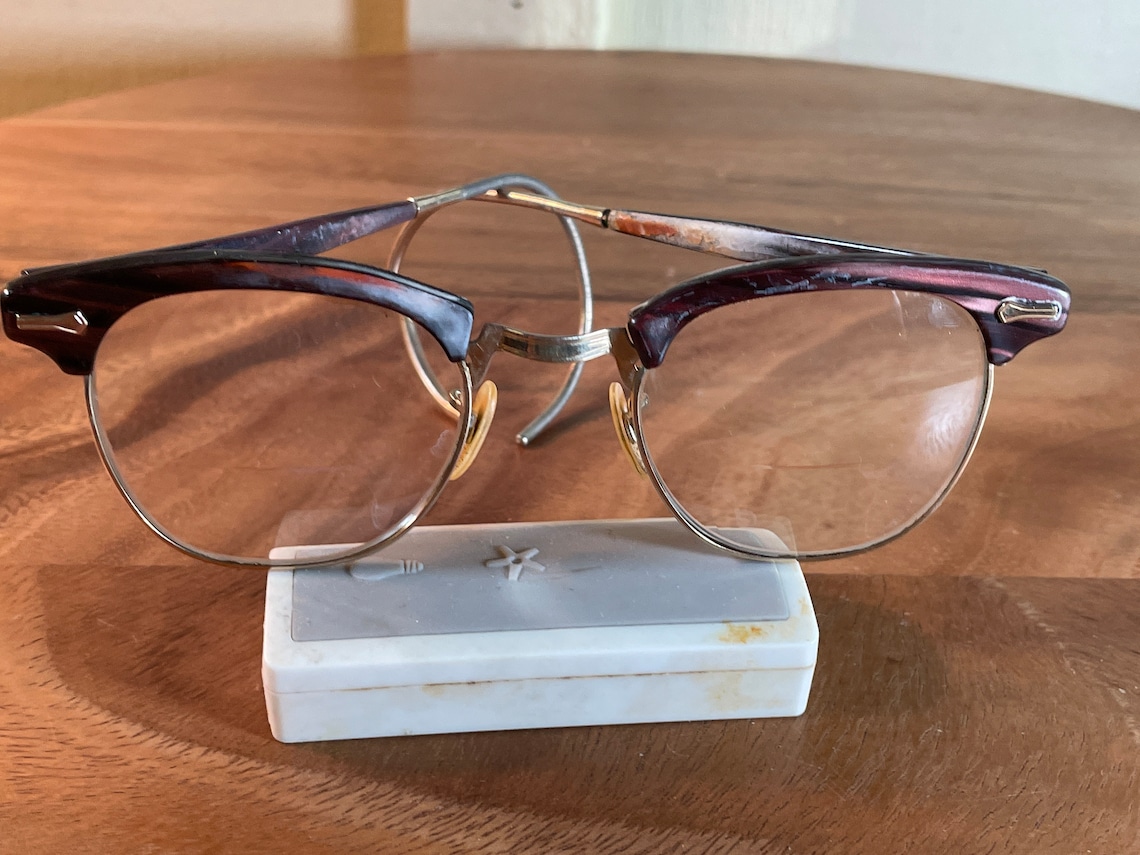 Vintage Mens Horn Rim Metal Frame Eye Glasses, Tortoise Shell, Curved ...