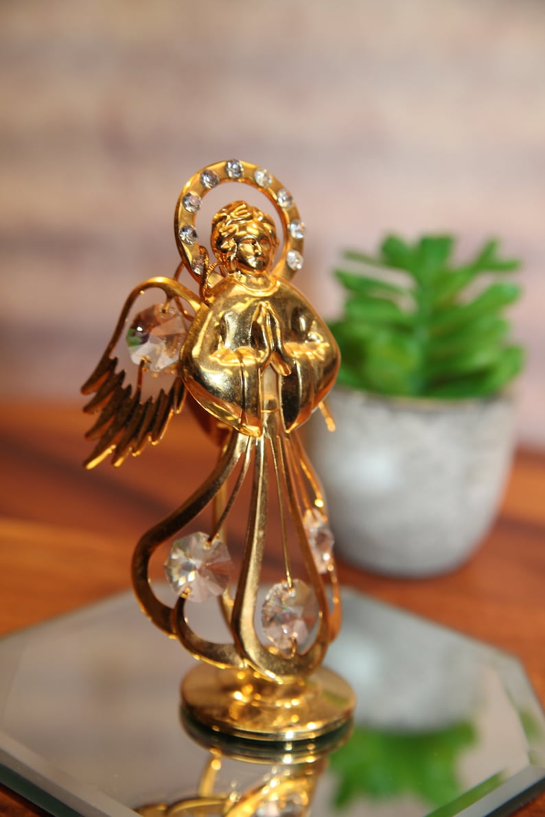 24K GOLD PLATED Genuine Austrian Crystal Millennium Angel Figurine ...