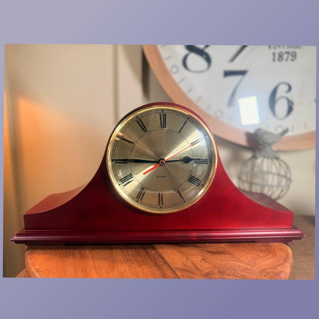 Vintage, Cherry, Gold Face, Camel Back, Mantle Clock, Quartz, 17.5 Inch ...