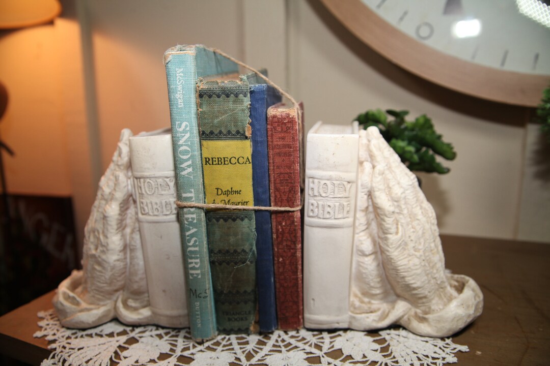 Vintage Ivory Resin, Bible, Religious, Praying Hands, Bookends 1970's ...