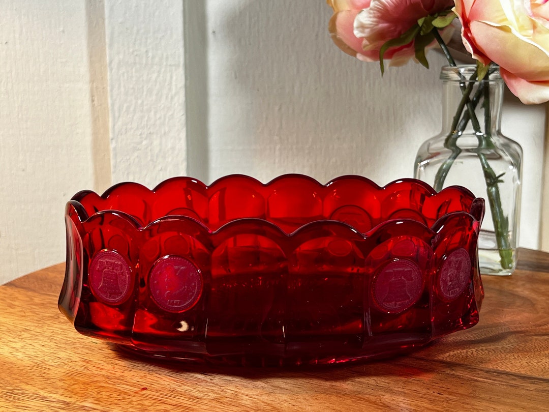 Rare Vintage Fostoria Ruby Red Coin Glass Oval Dish / Bowl - Etsy