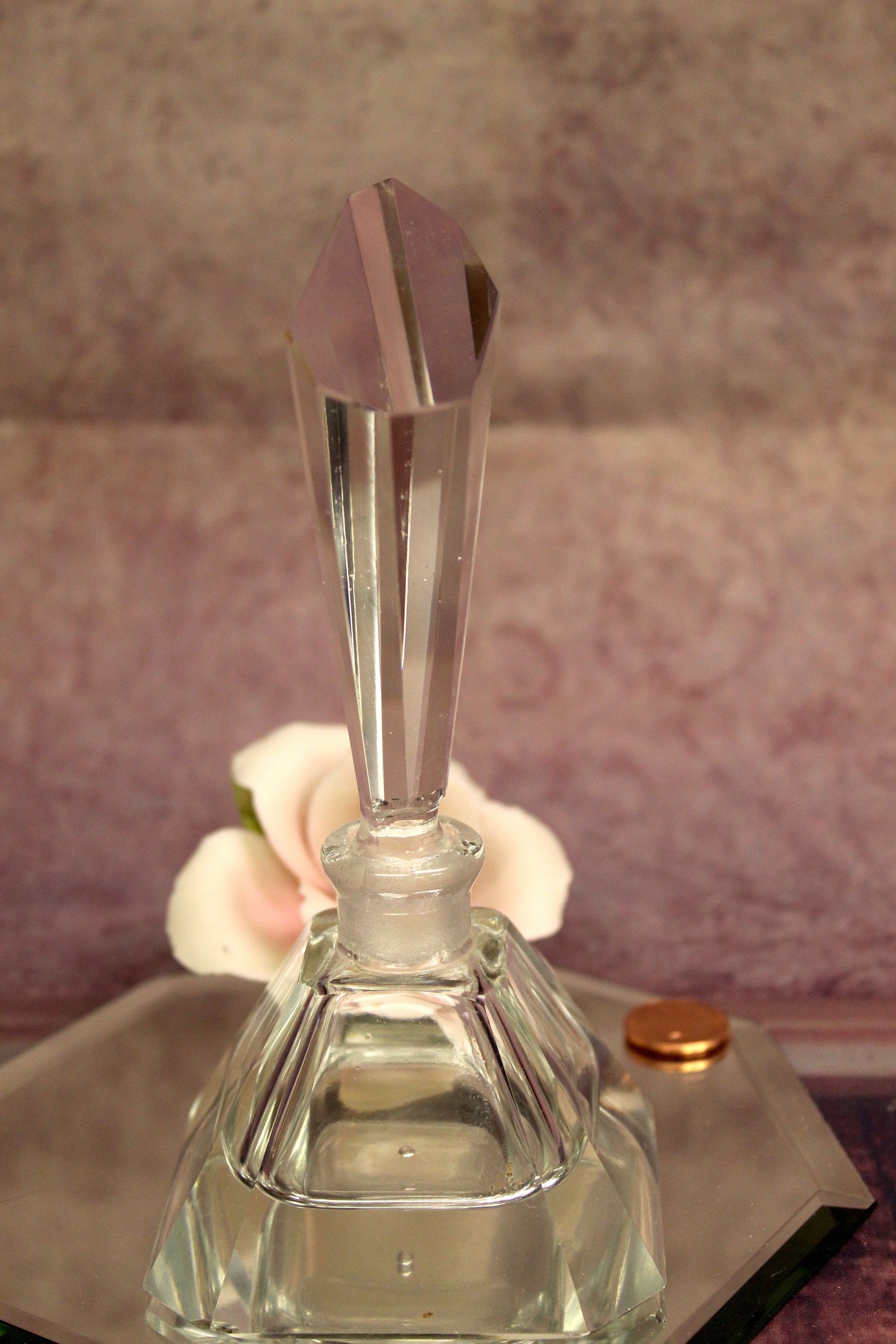 Vintage Crystal Clear Glass Perfume Bottle Art Deco | Etsy