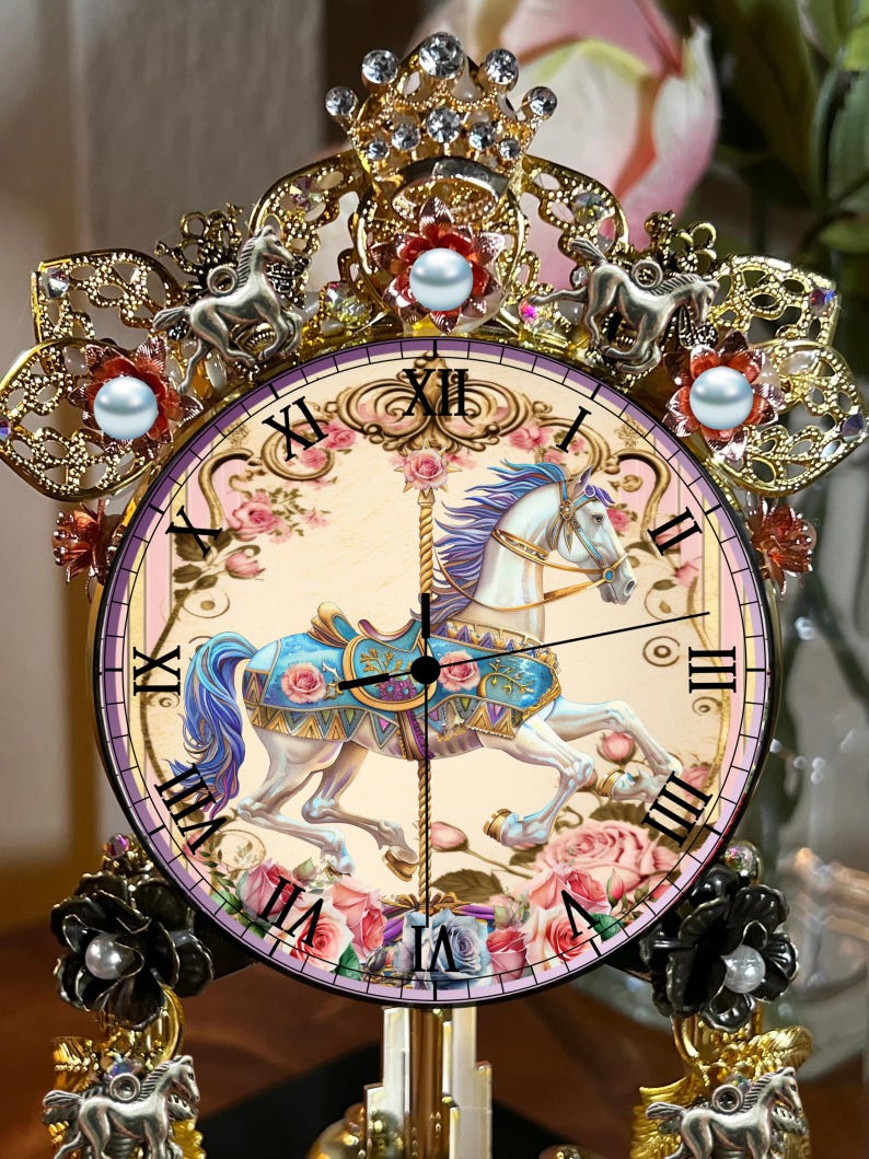 Bulova, Hand Decorated, Carousel Horse, Anniversary Clock, Ornate, Gold ...