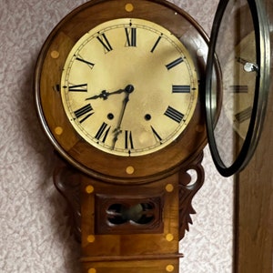 Antique, ANGLO, American, Inlay Wood, Wall Clock, New Haven Movement ...