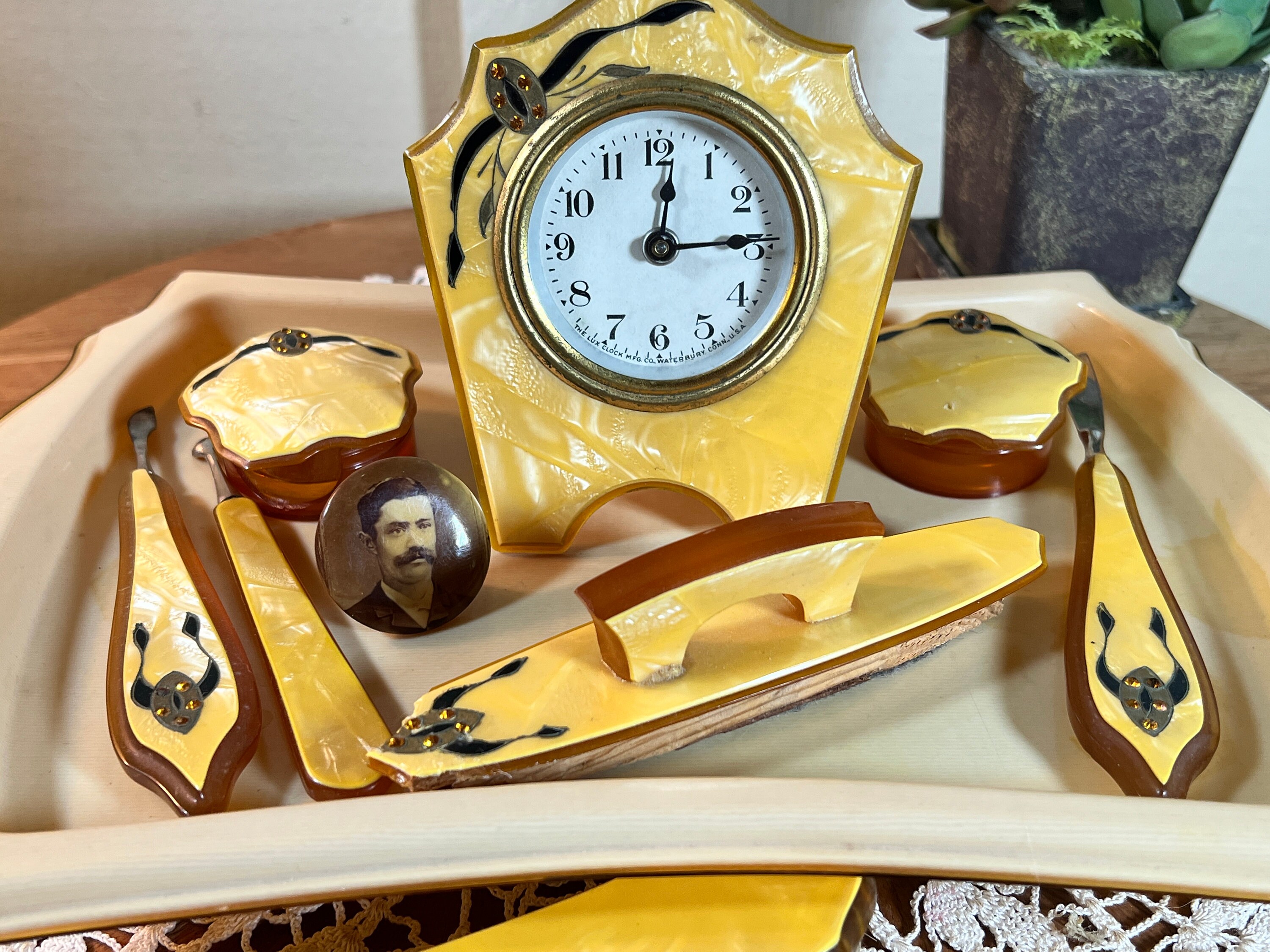 Grooming Vanity Dresser Set Celluloid Clock 2 Covered - Etsy
