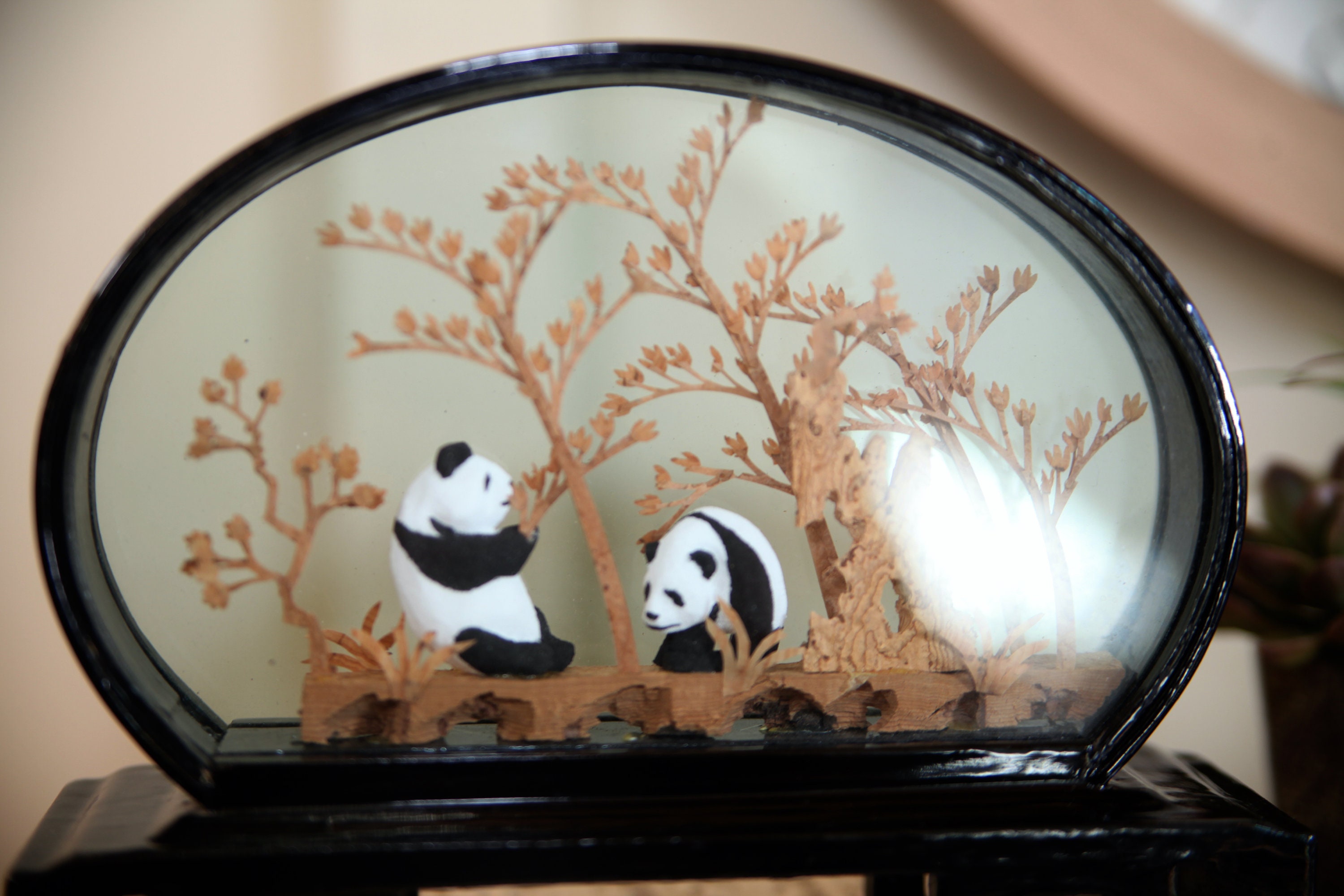 Vintage Chinese Cork Carving Diorama With Panda Bears | Etsy