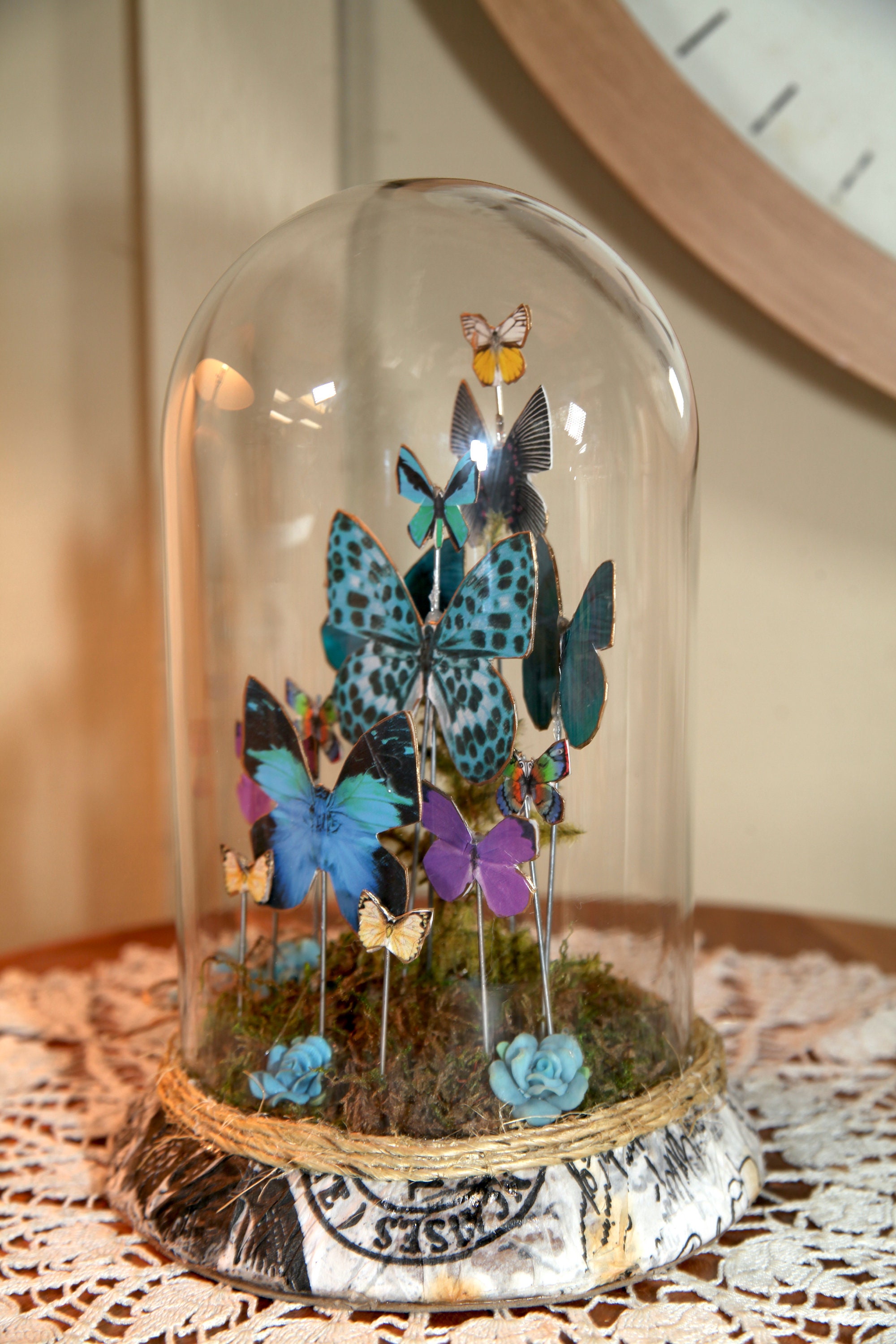 Vintage Handmade Glass Butterfly Dome Blue Purple - Etsy