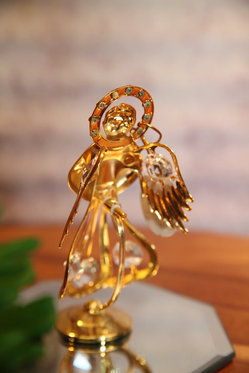 24K GOLD PLATED Genuine Austrian Crystal Millennium Angel Figurine ...