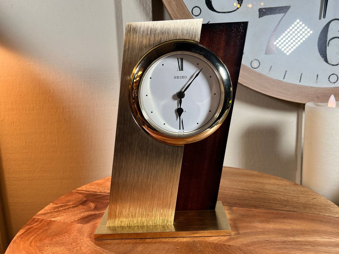 Vintage, Seiko, Modern, Quartz, Wood and Brass, Mantle, Shelf, Desk ...