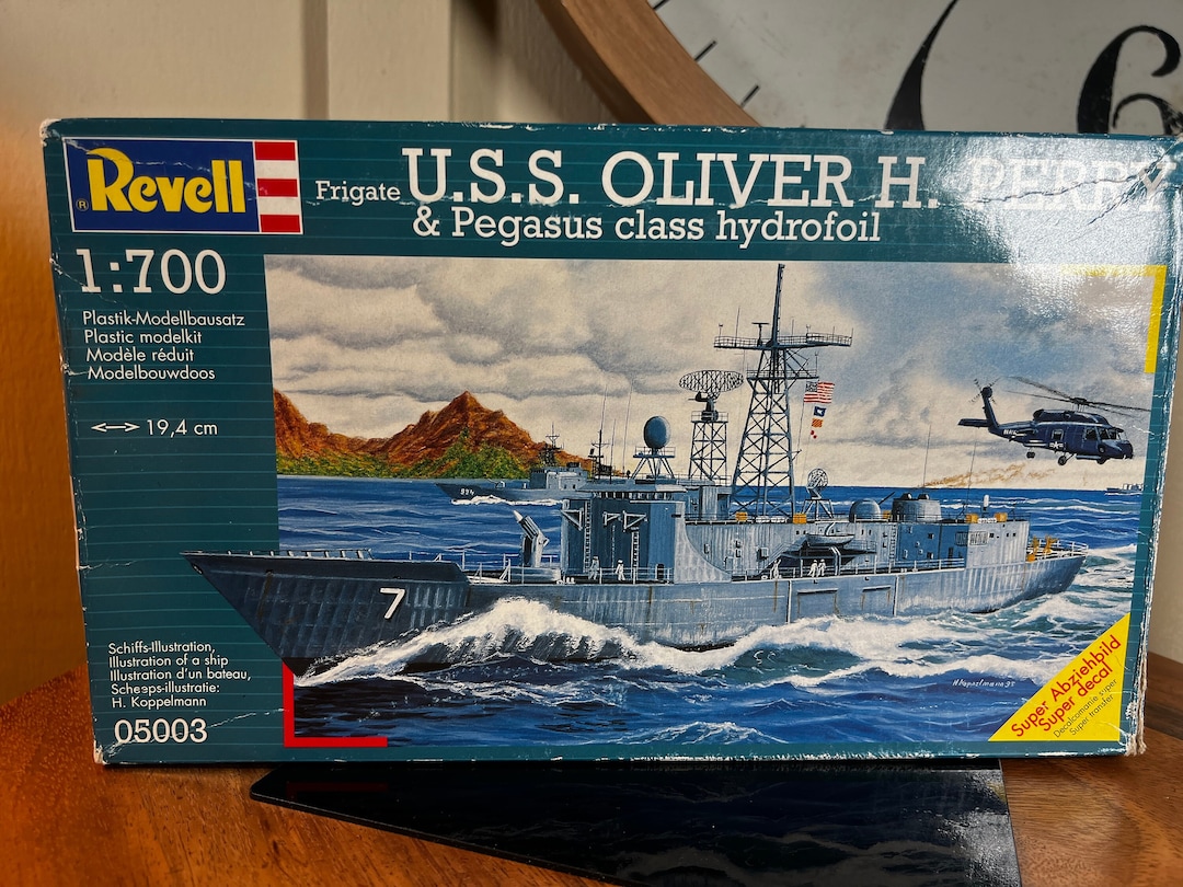 Vintage Model Ship, U.S.S. Oilver, H. Perry & Pegasus Class Hydrofoil, Opened, NIB, 15 Inch ...