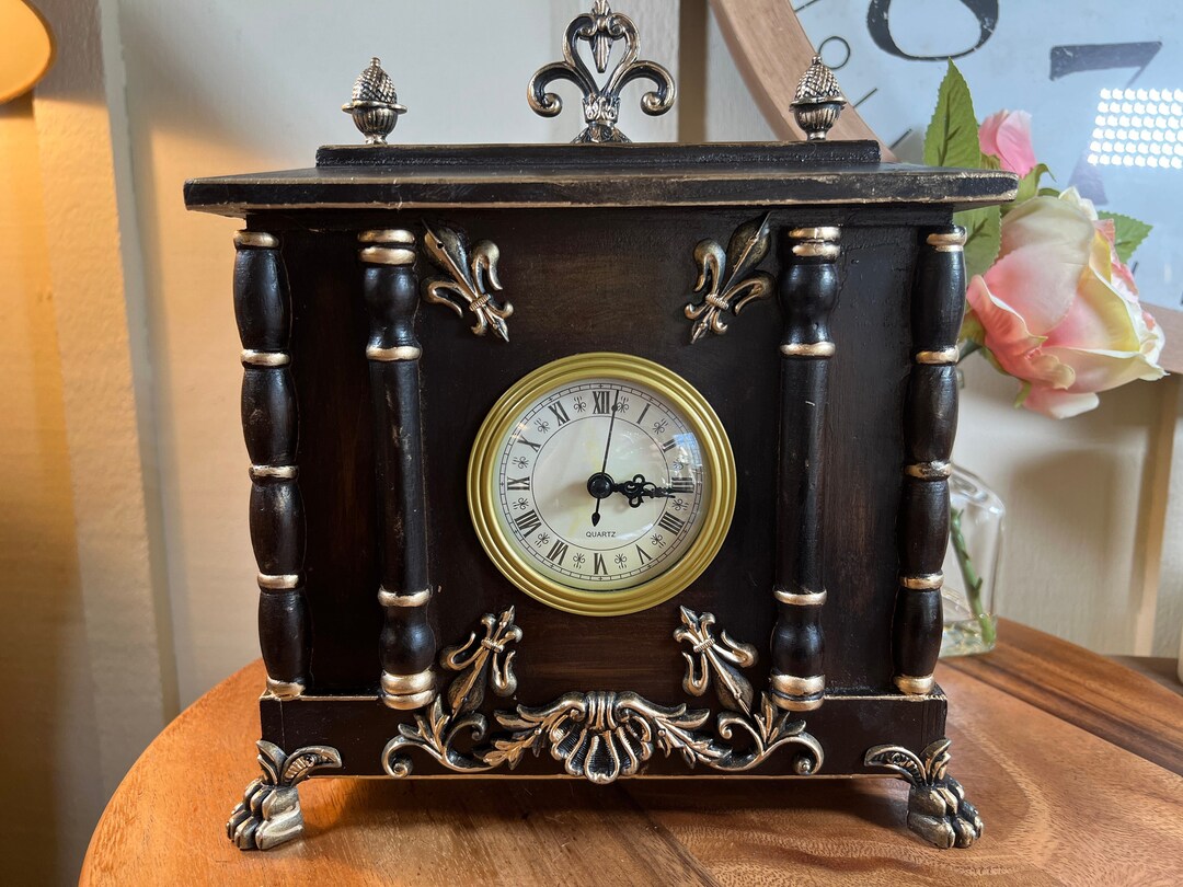 Victorian, Ornate, Mantle Clock, Dark Wood, (remake), Decrotive, Gold ...