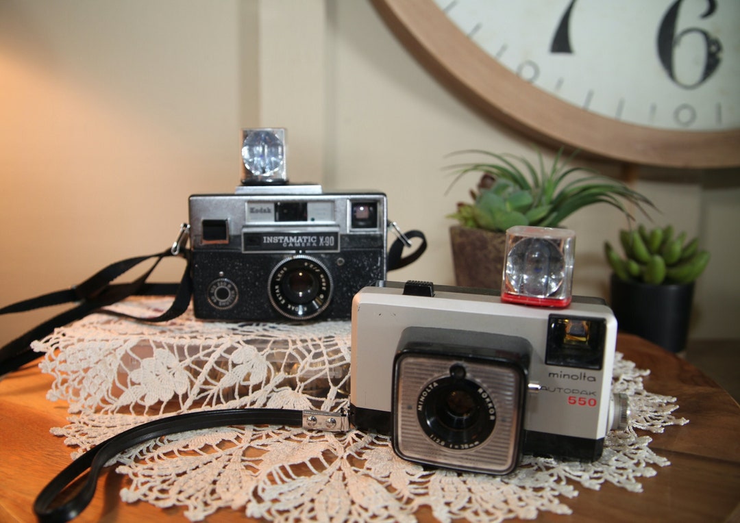 2 Vintage Instamatic Cameras, Kodak X-90, Minolta Autopac 500, Film ...