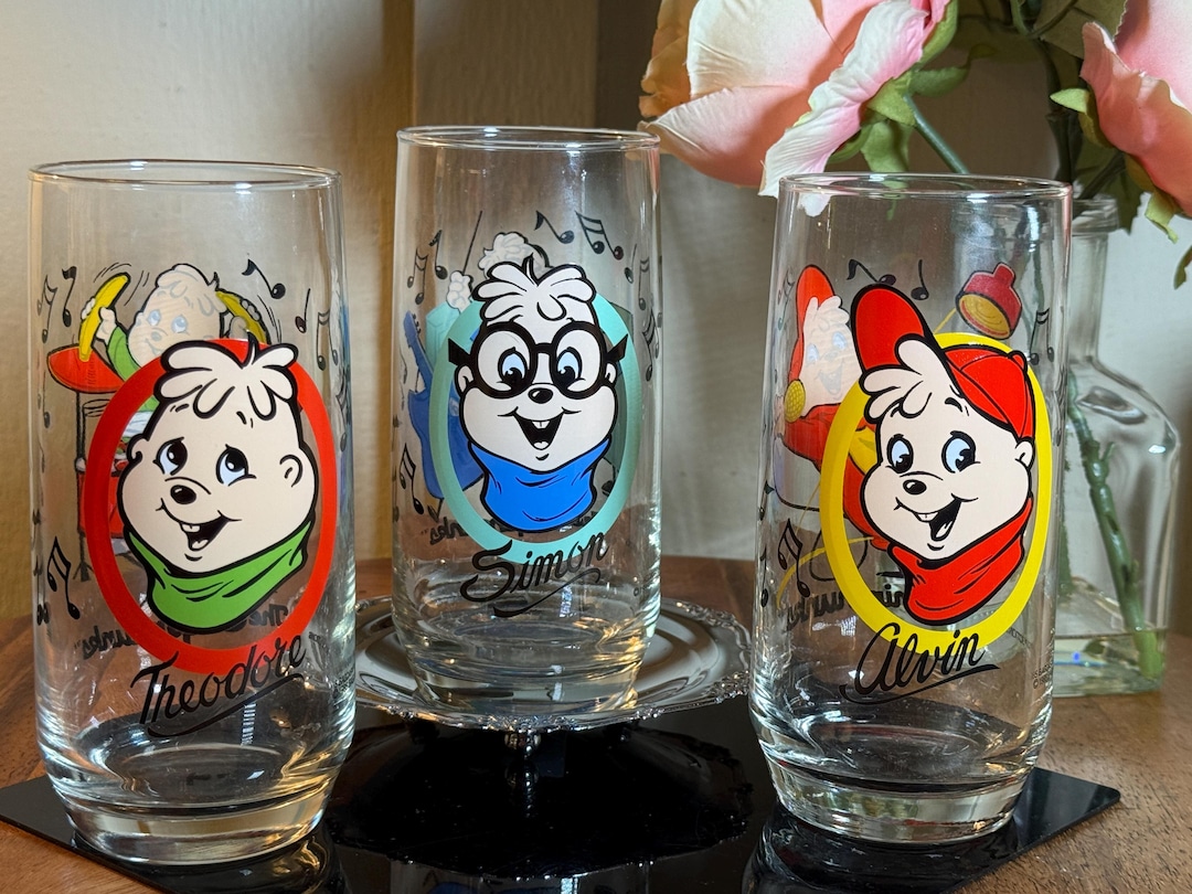 Set of 3, Vintage, 1985, Chipmunk Glasses, Alvin, Simon, Theodore ...