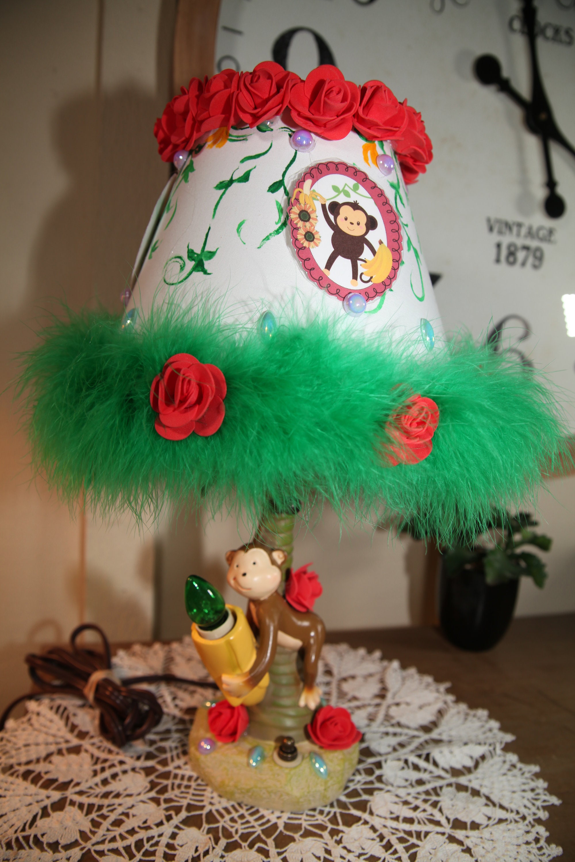 Vintage Decorated Monkey Table Lamp Holding Banana Night - Etsy