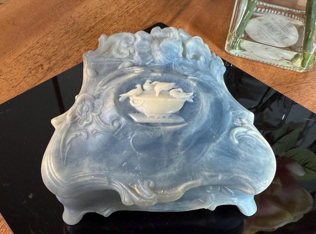 Vintage, Incolay, Blue, Carved Victorian, Birds in a Dish, Trinket ...