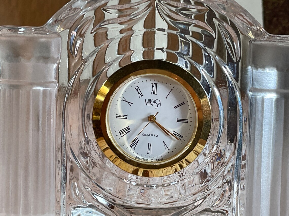 Vintage Mikasa Crystal Clock Quartz Accent Clockdresser - Etsy