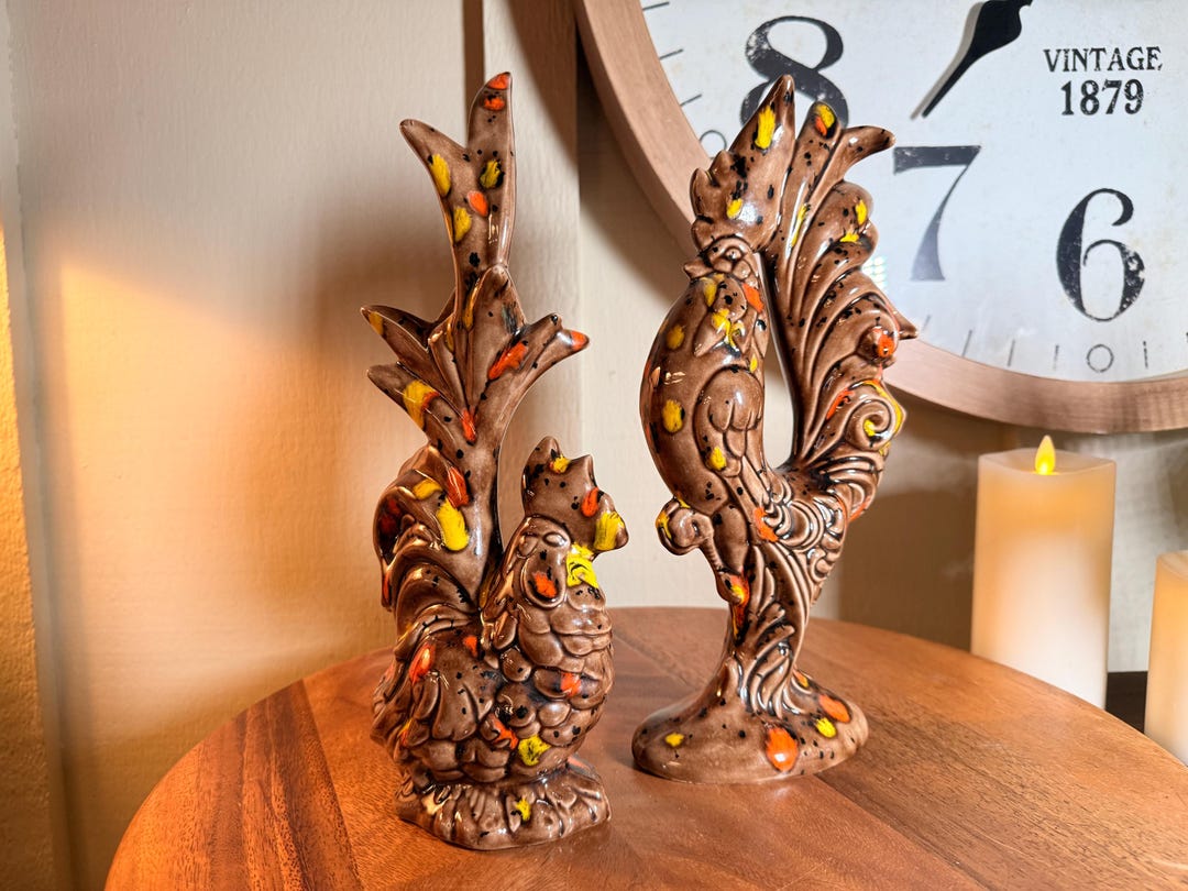 Vintage, Mid Century, Rooster and Hen, Pair, Splatter Glaze, Grandma's ...
