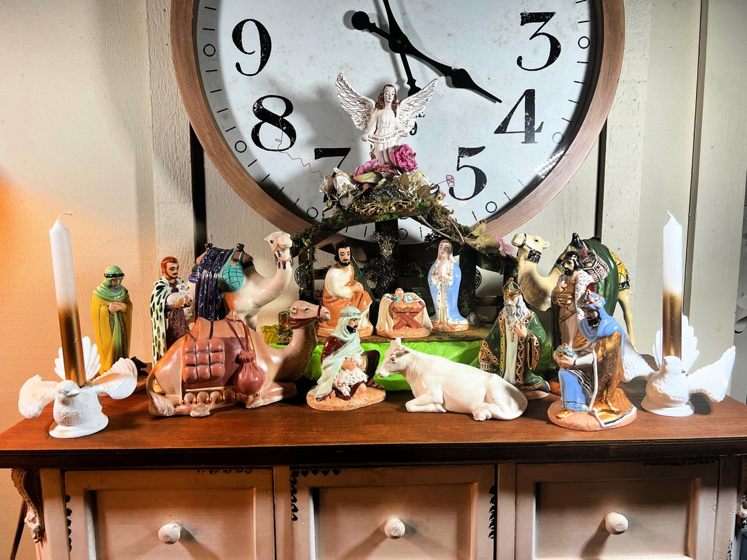 Christmas Nativity, Figurine, 17 Piece Set, Vintage, Antiquie, Glazed ...
