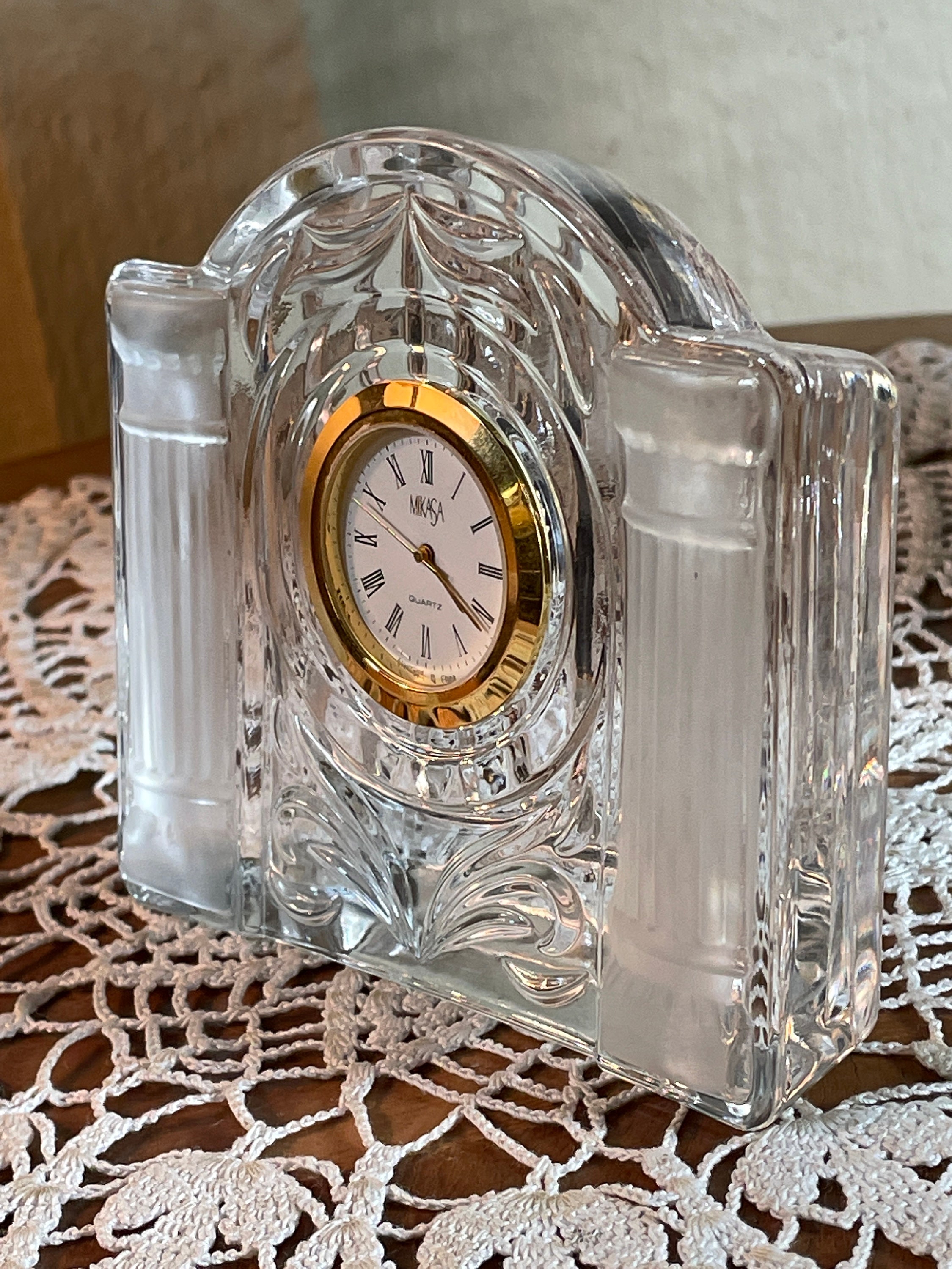 Vintage Mikasa Crystal Clock Quartz Accent Clockdresser - Etsy