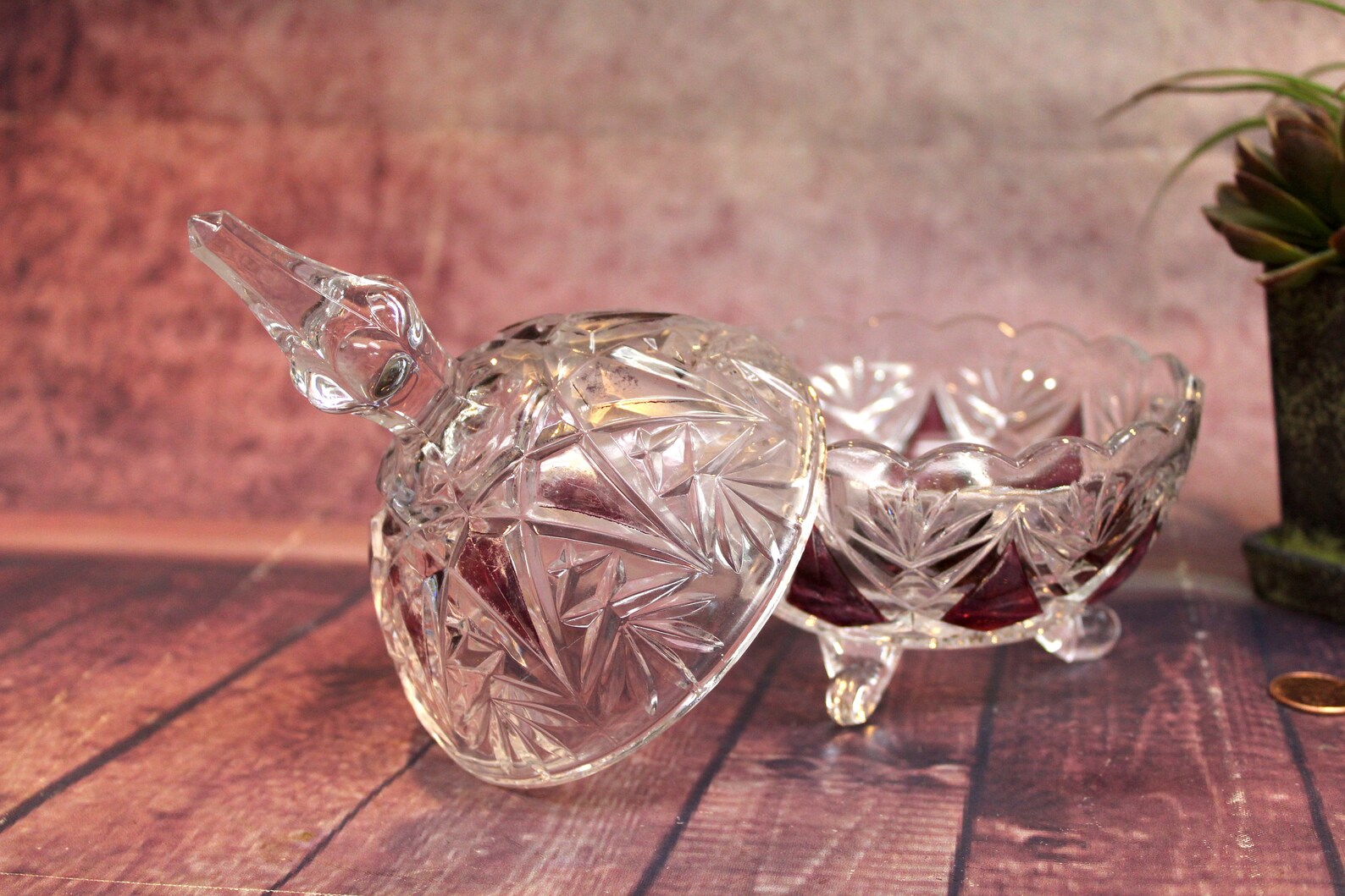 Vintage Crystal Ball Shape 3 Footed Covered Candy Dish - Etsy