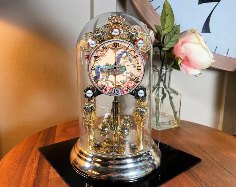 Bulova, Hand Decorated, Carousel Horse, Anniversary Clock, Ornate, Gold ...