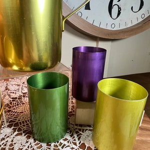 Vintage MCM Aluminum Pitcher Set Six, 3 Cups, Pitcher, 2 Bowls, Multi ...