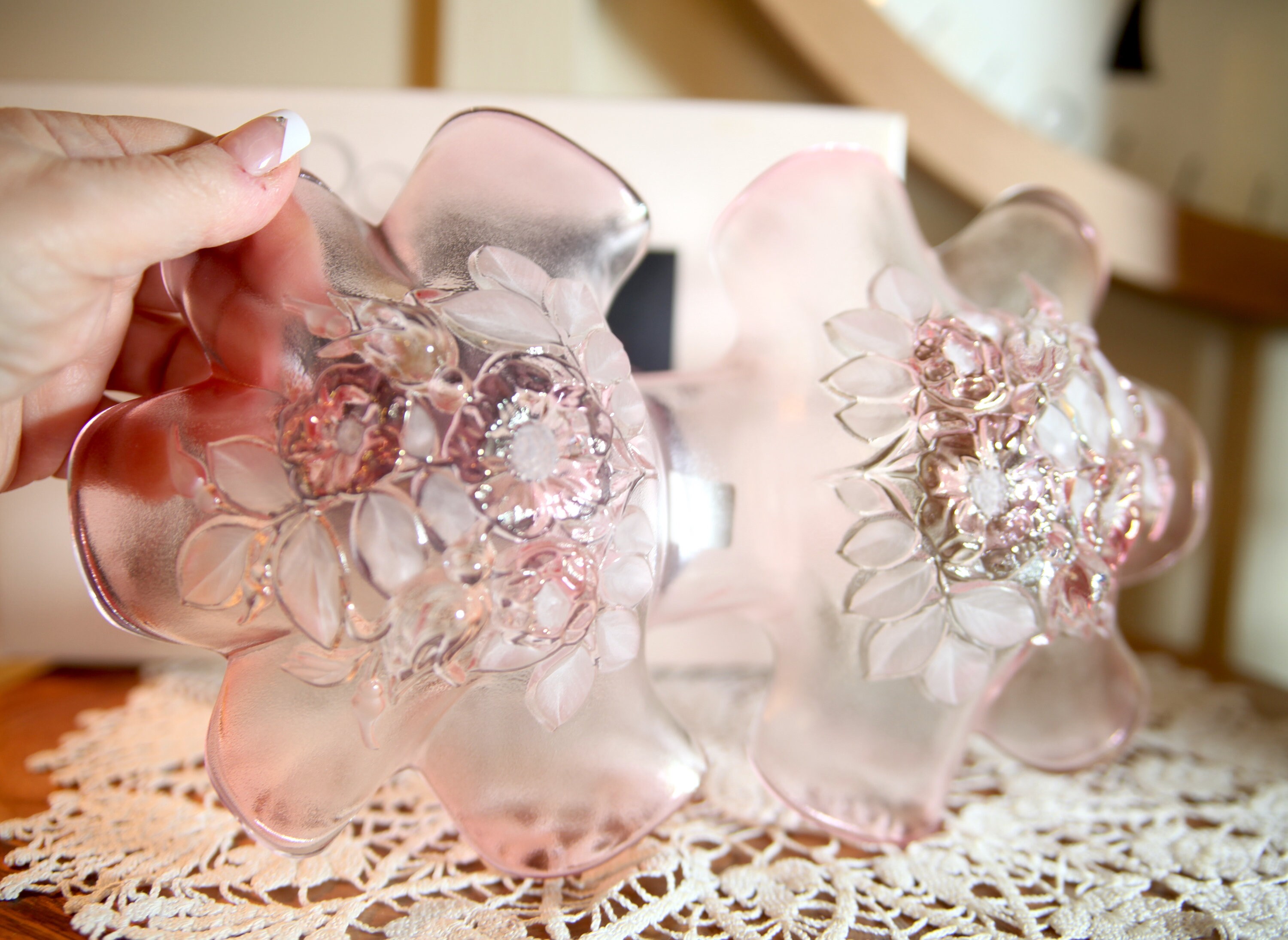 Vintage Mikasa Rosella Frosted Pink Glass Petal Shaped Double - Etsy