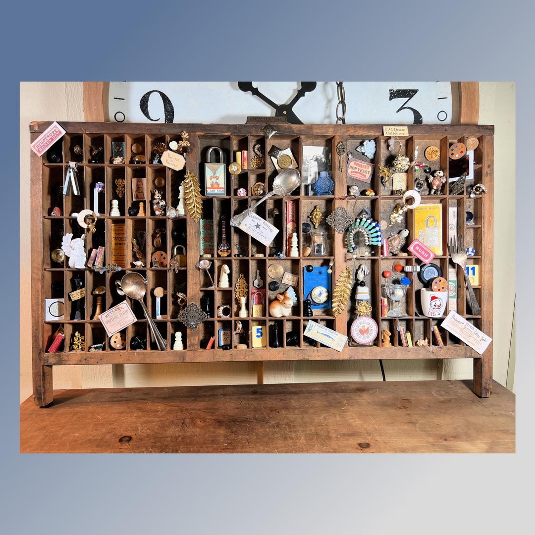 Antique, Decorated, Filled, Wood Printers Box, Tray, Shadow Box ...