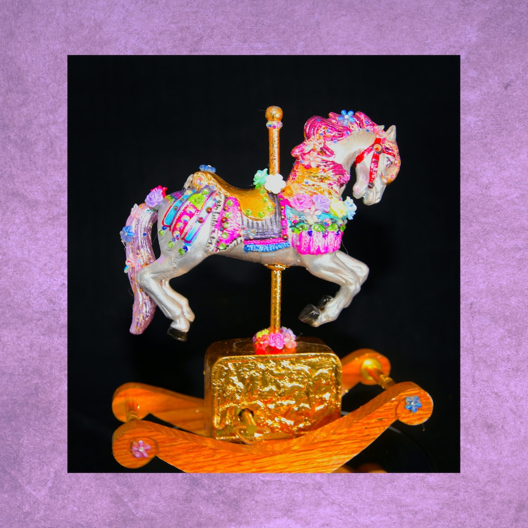 Musical Carousel Horse, Rocking, Hand Painted, Jeweled Carousel Horse ...