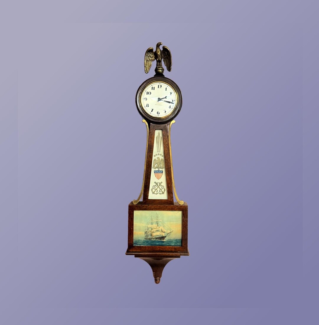 Antique, Seth Thomas, Patriotic, Ship, Banjo Clock, Mechanical, Wood ...
