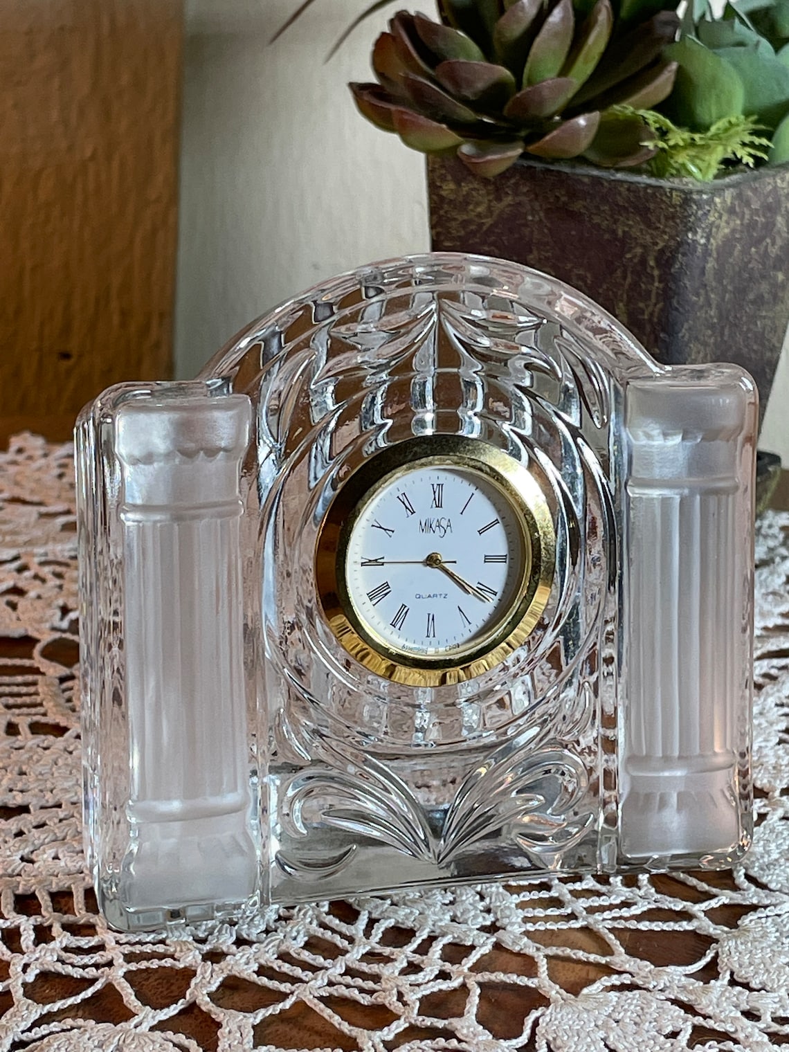 Vintage Mikasa Crystal Clock Quartz Accent Clockdresser - Etsy