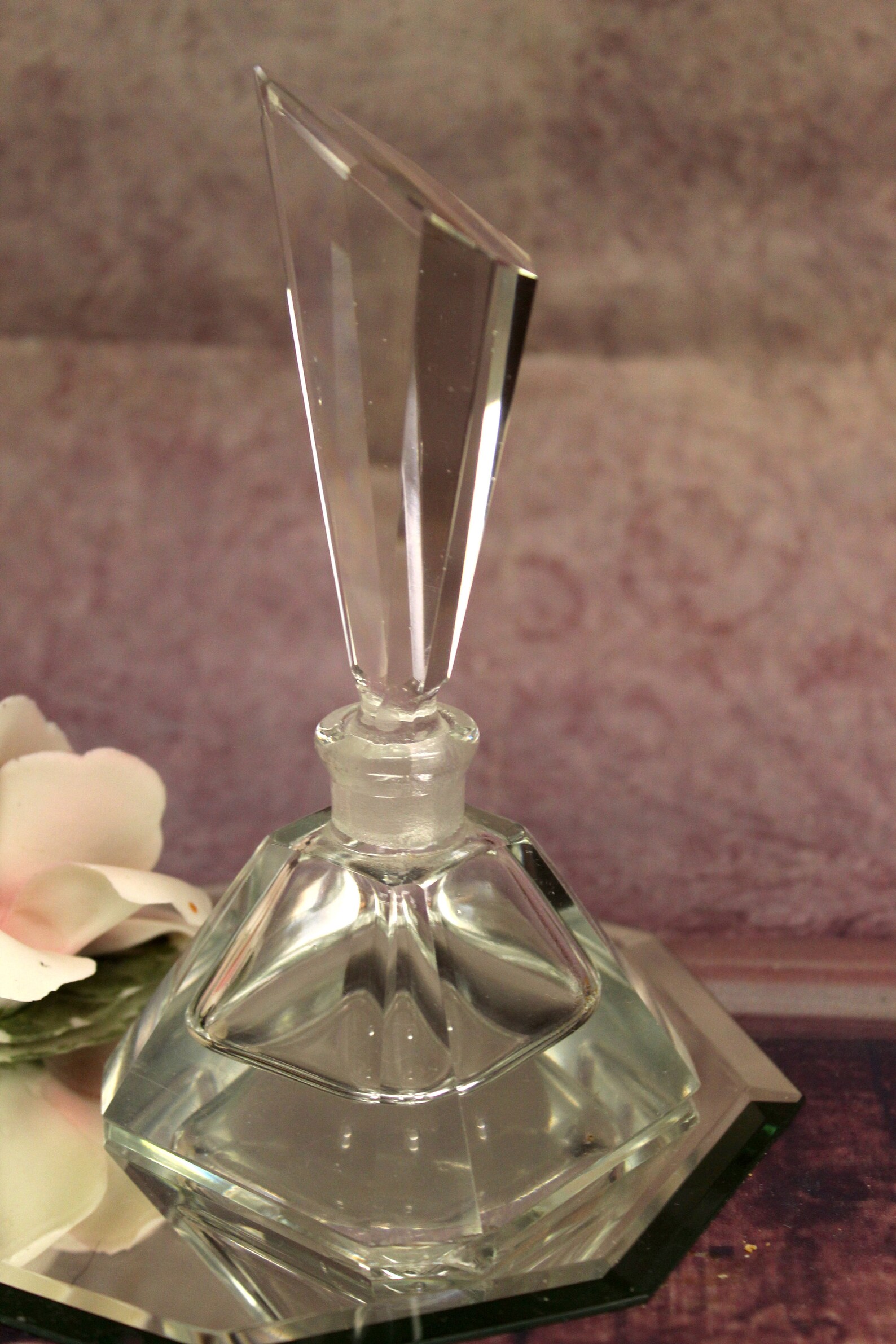 Vintage Crystal Clear Glass Perfume Bottle Art Deco | Etsy