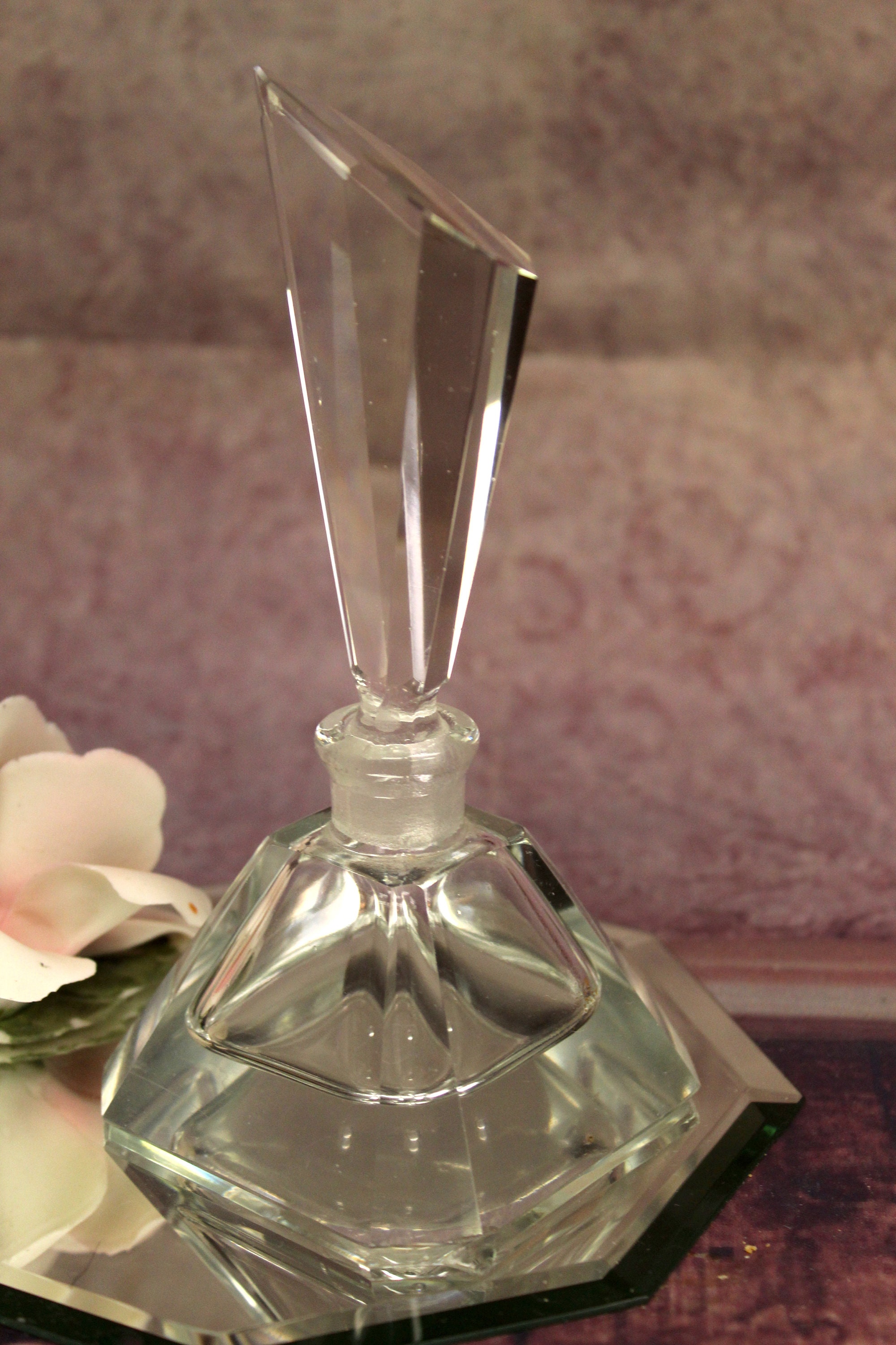 Vintage Crystal Clear Glass Perfume Bottle Art Deco | Etsy