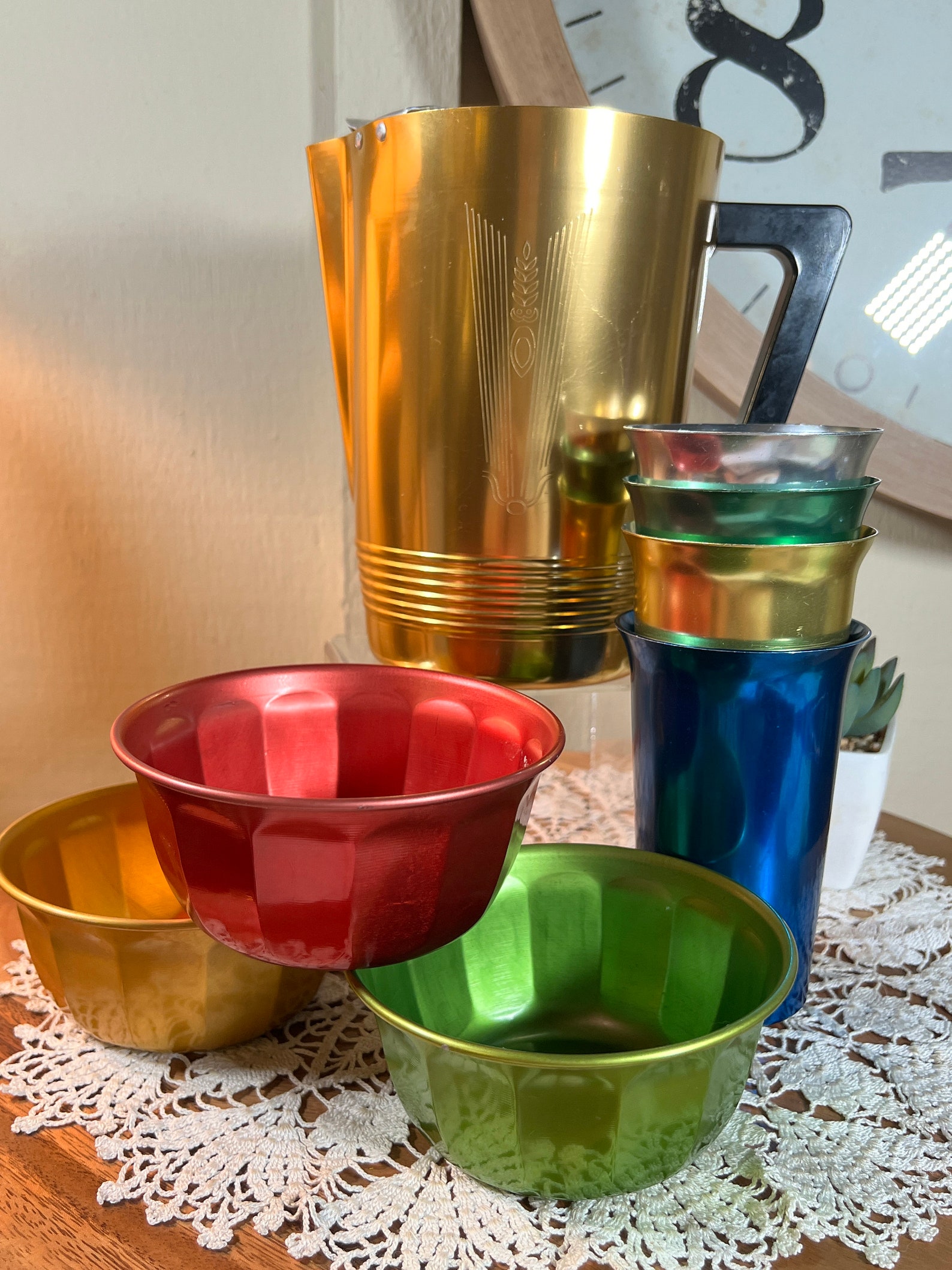 Vintage MCM Aluminum Pitcher Set 8 Pc. 4 Cups 1 Pitcher 3 - Etsy