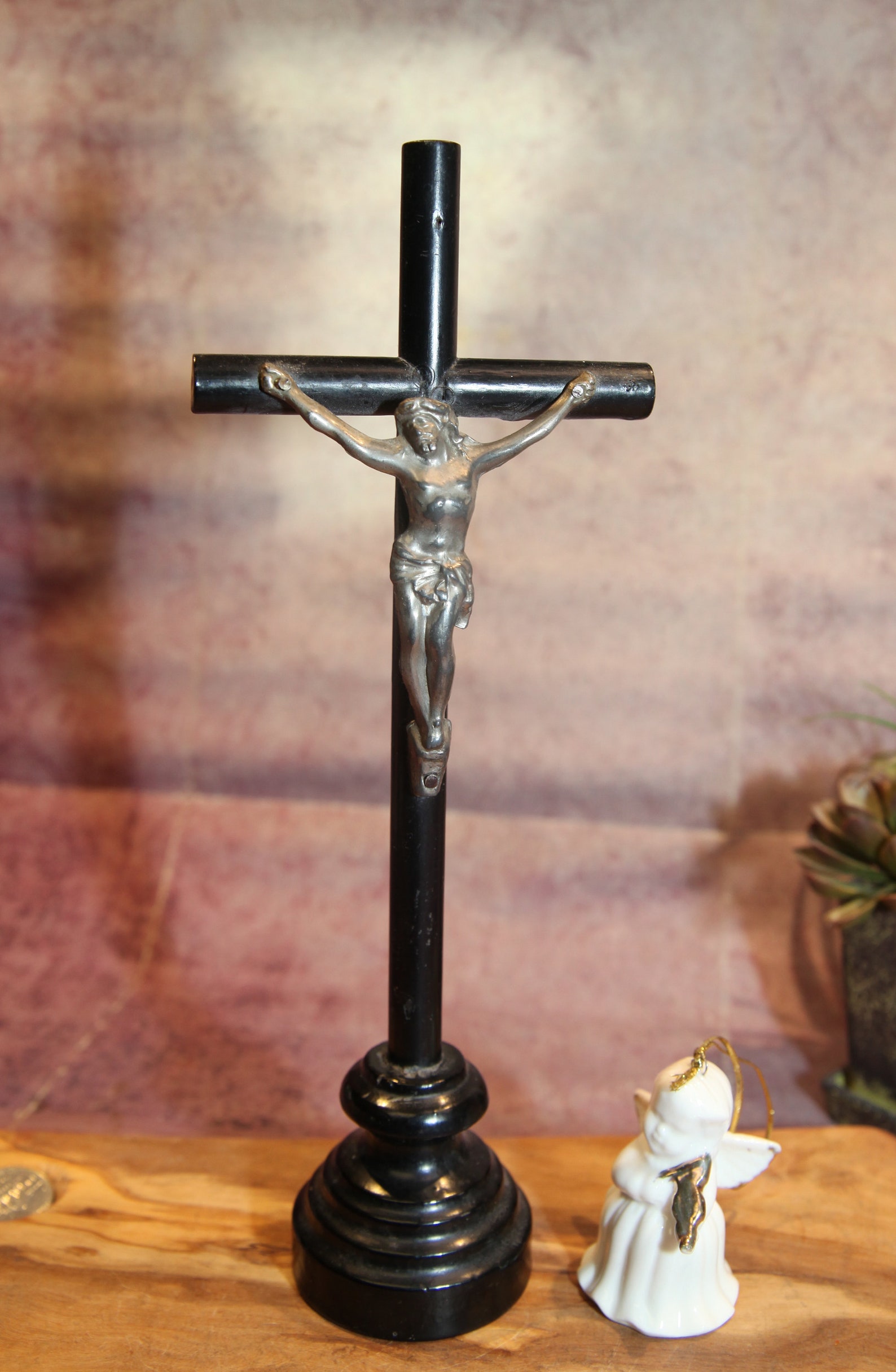 Vintage Black Wood, Stand up Jesus on Crucifix, 10.5", 1960's ...