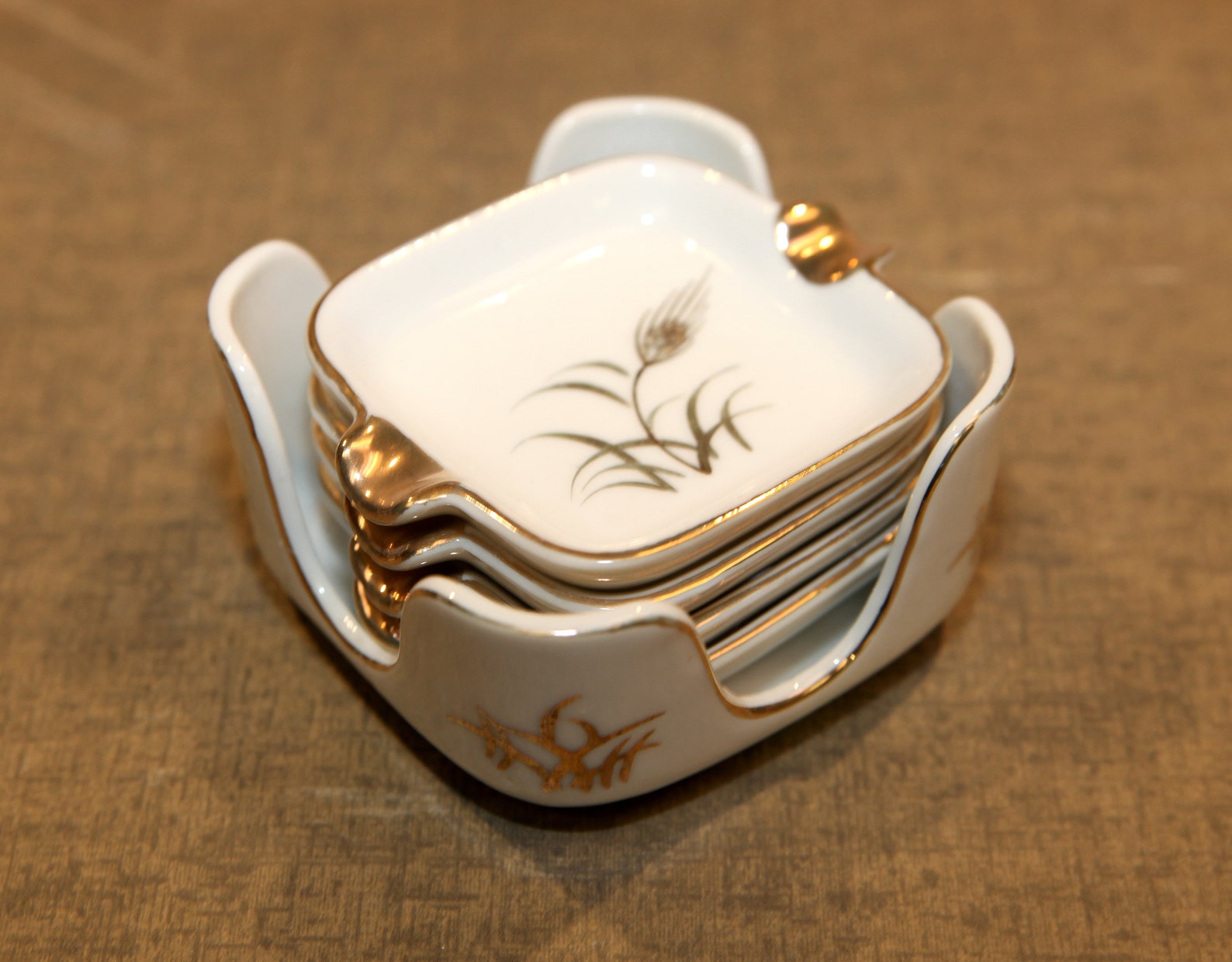 Lefton Personal Ashtray Gold Wheat Hostess 40124 Japan Set | Etsy