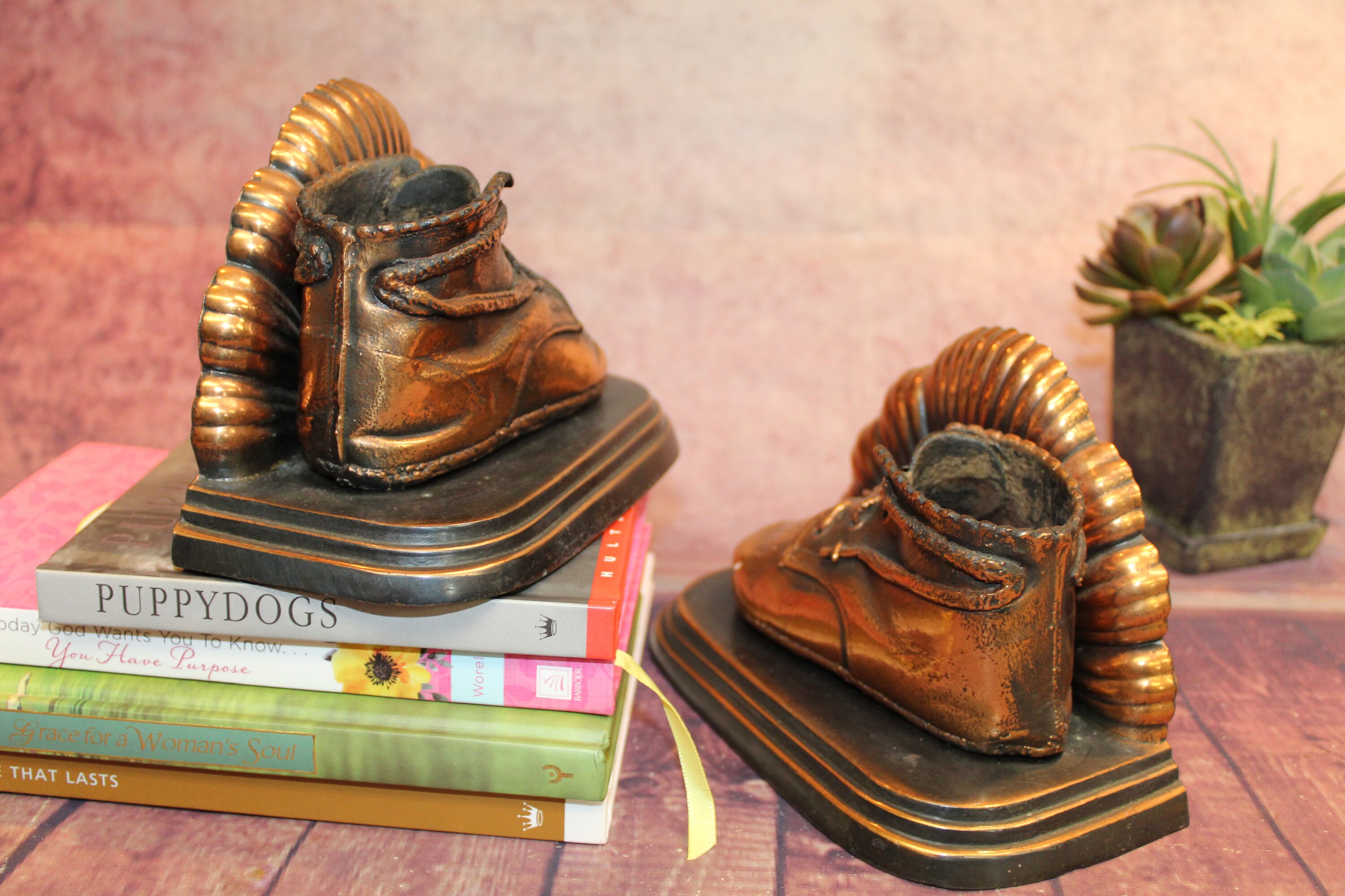 Antique Baby Shoe Bronze Bookends 6 1940's | Etsy
