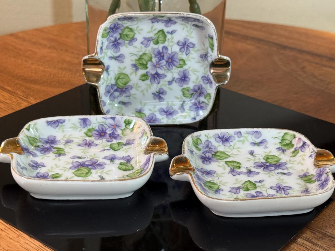 Set of 3, Lefton Purple and Gold Floral, Japan, China, 3.5