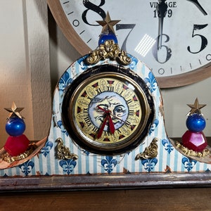 Vintage, Altered Art, Camel Back, Quartz, Moon Face, Clock, Mantle ...